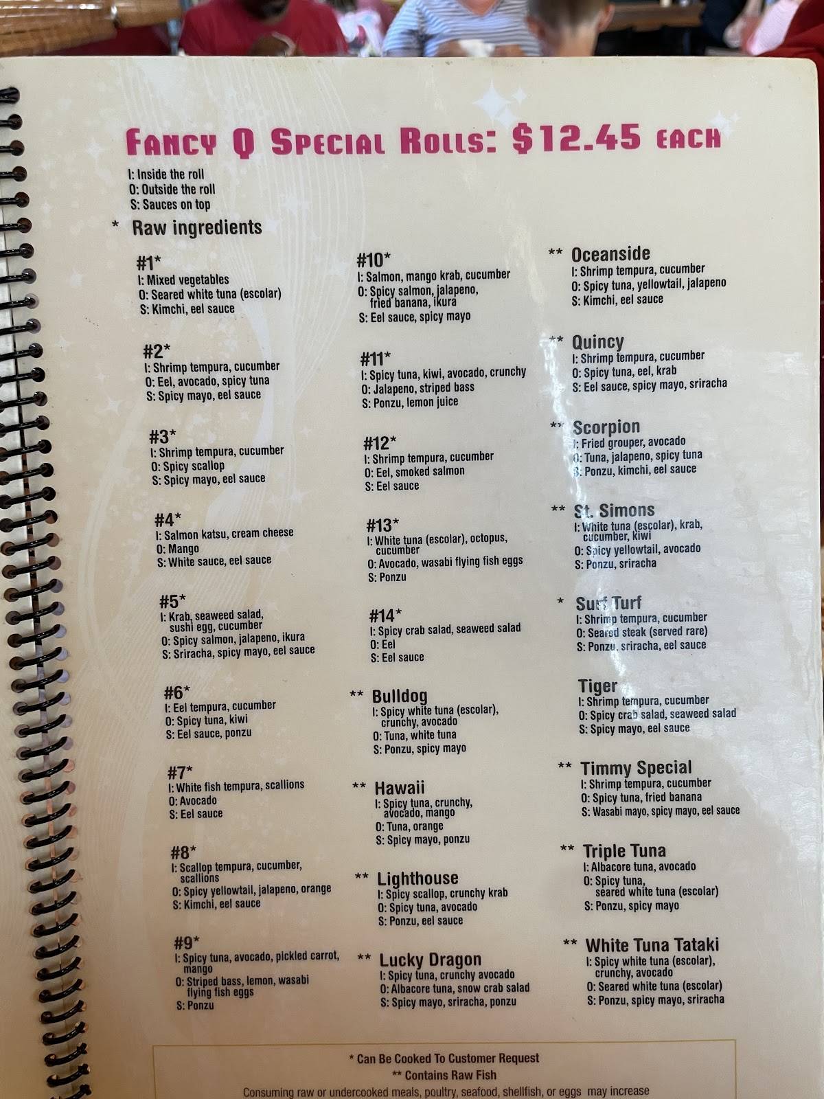 Menu at Fancy Q Sushi Bar and Grill, Brunswick