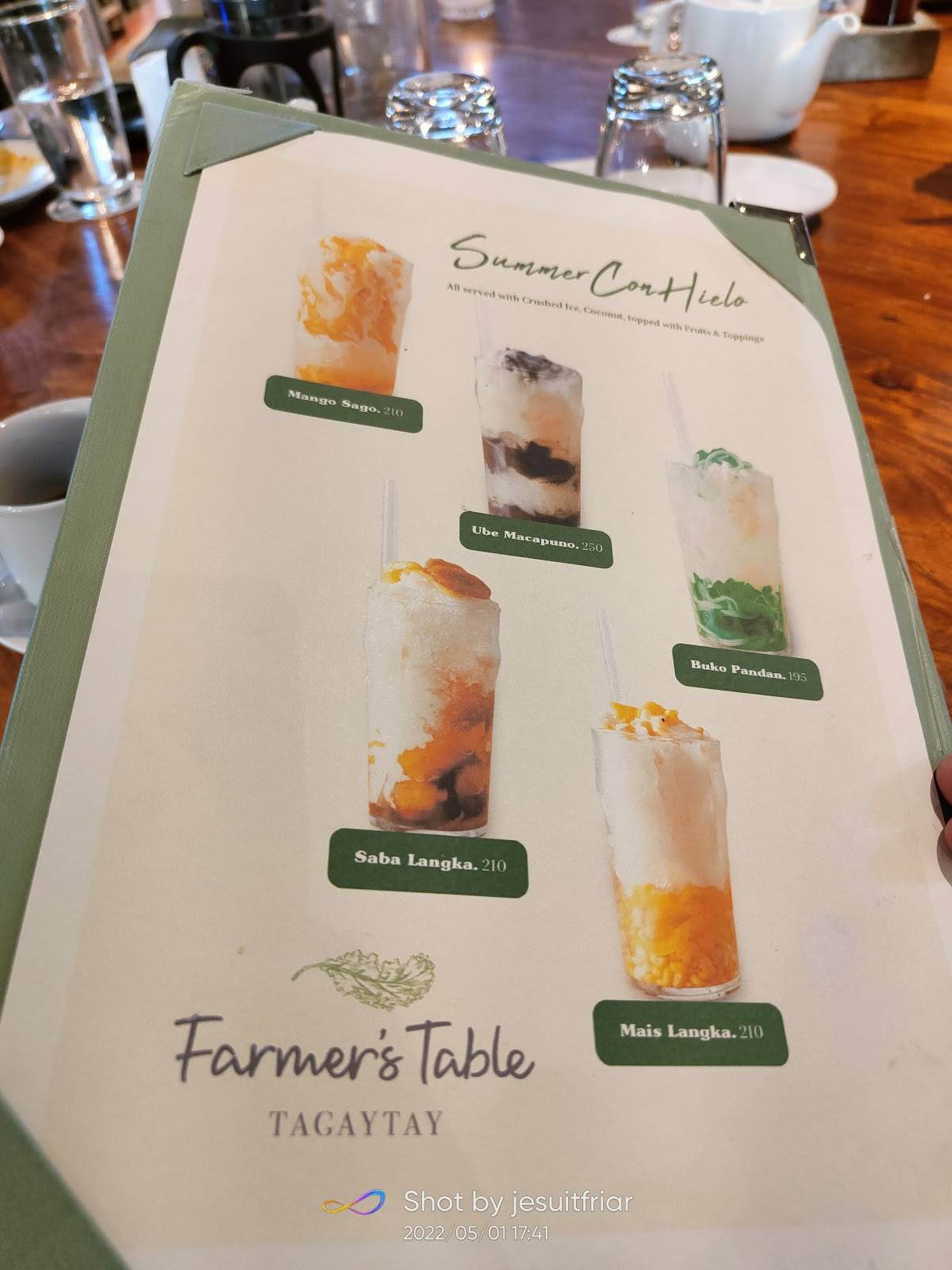 Menu at Farmer’s Table Tagaytay restaurant, Tagaytay