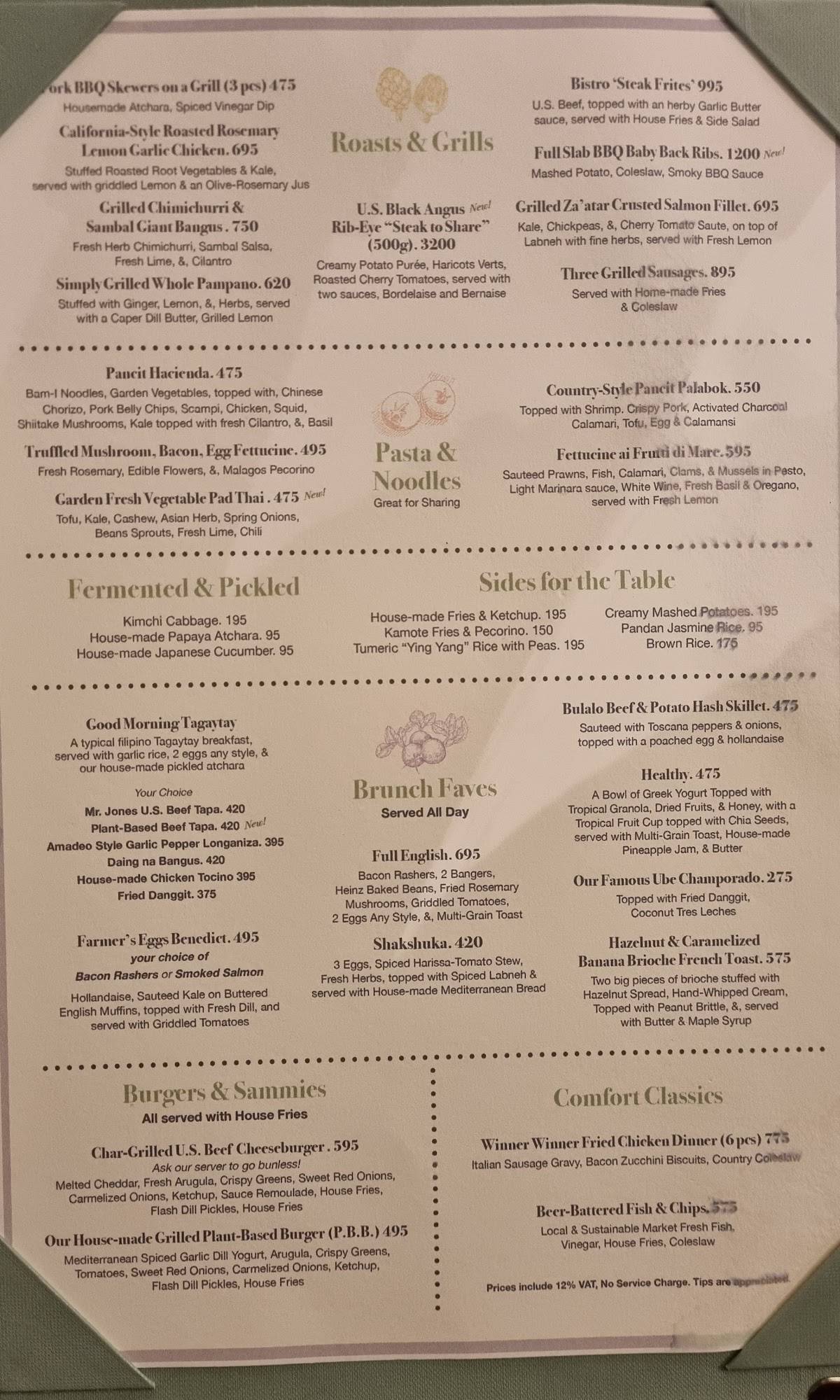 Menu at Farmer’s Table Tagaytay restaurant, Tagaytay