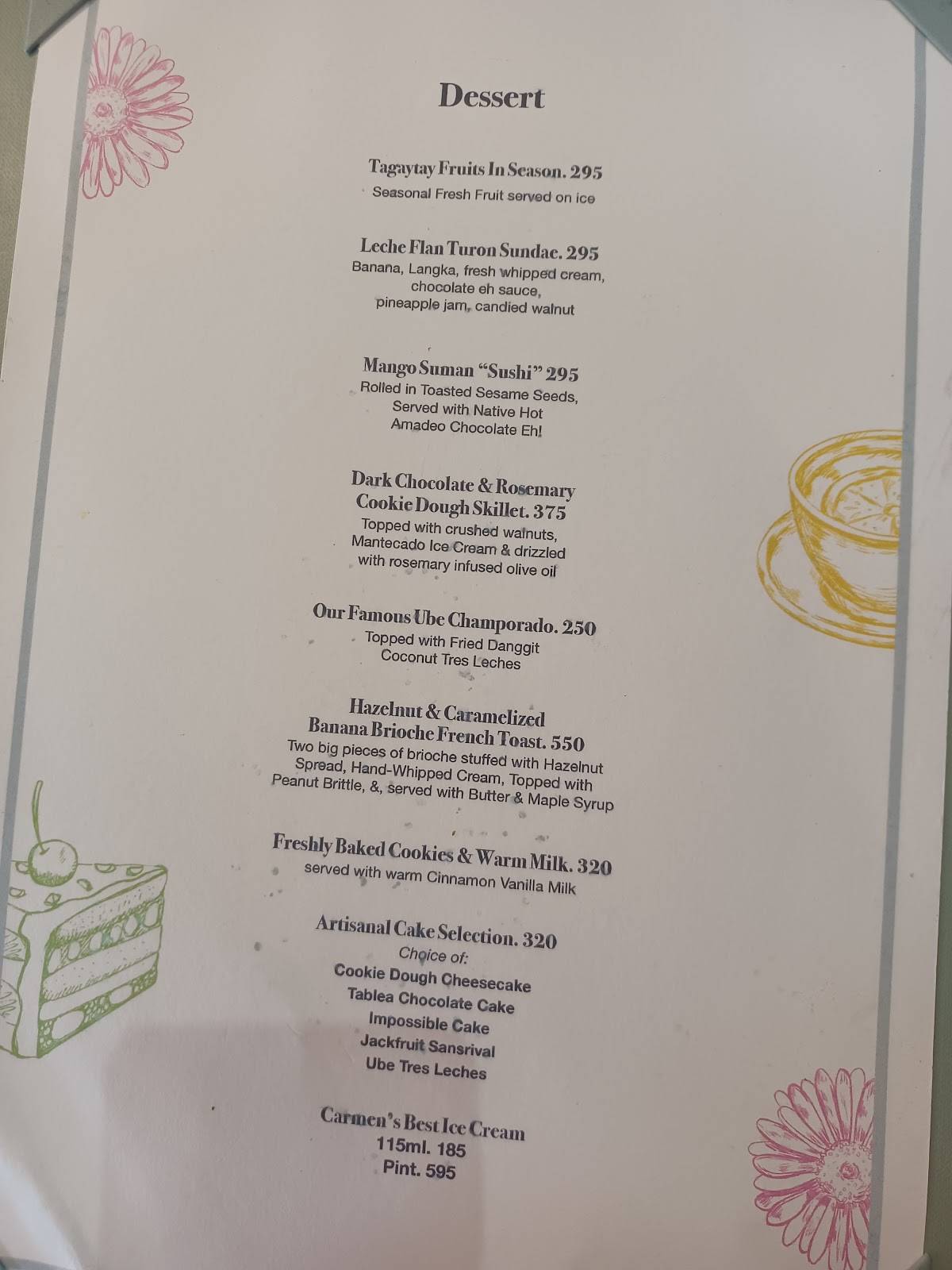 Menu at Farmer’s Table Tagaytay restaurant, Tagaytay