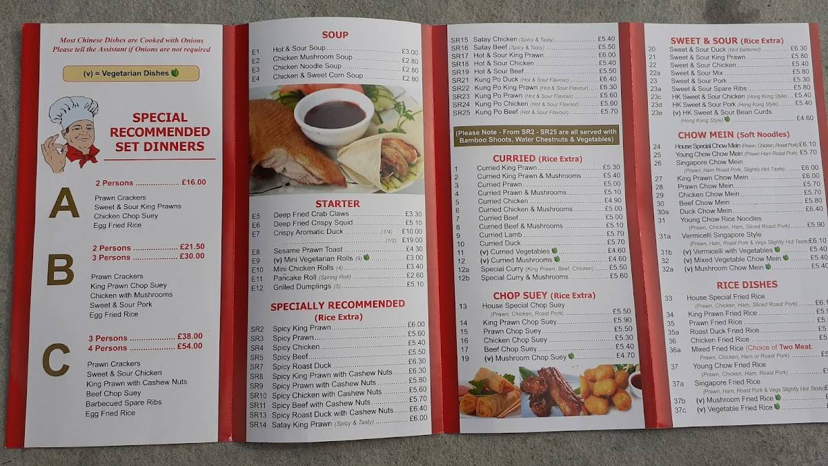 Menu at Chung's fast food, Bude