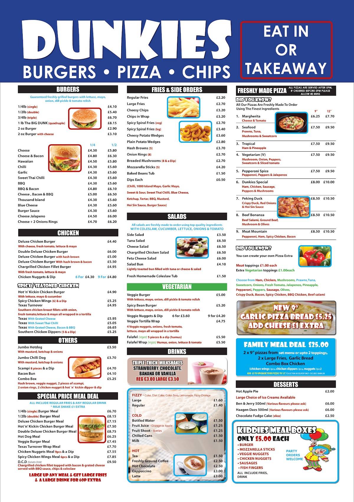 Menu at Dunkies fast food, Seaford