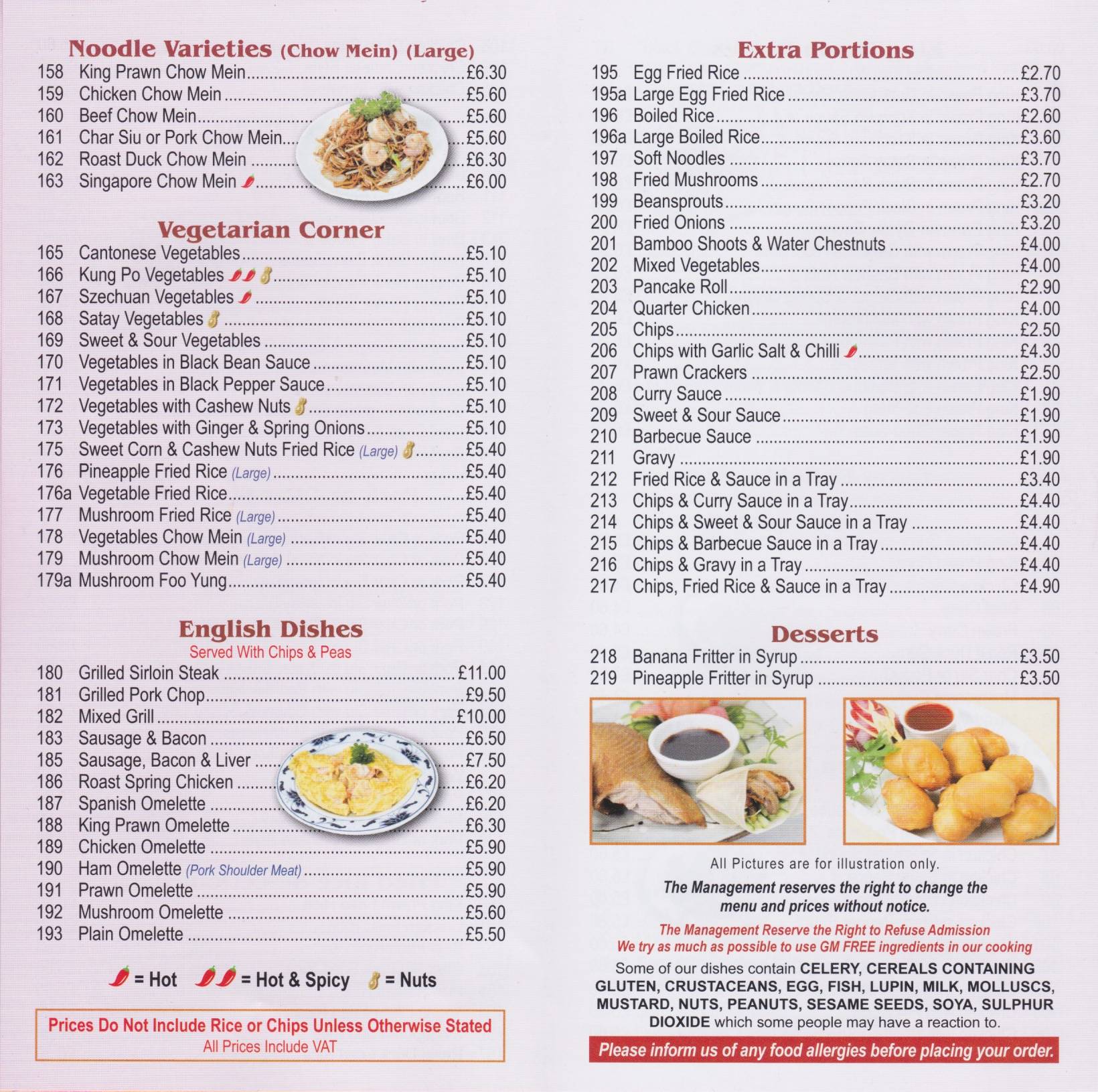 Menu at Win Wah House fast food, Bedworth