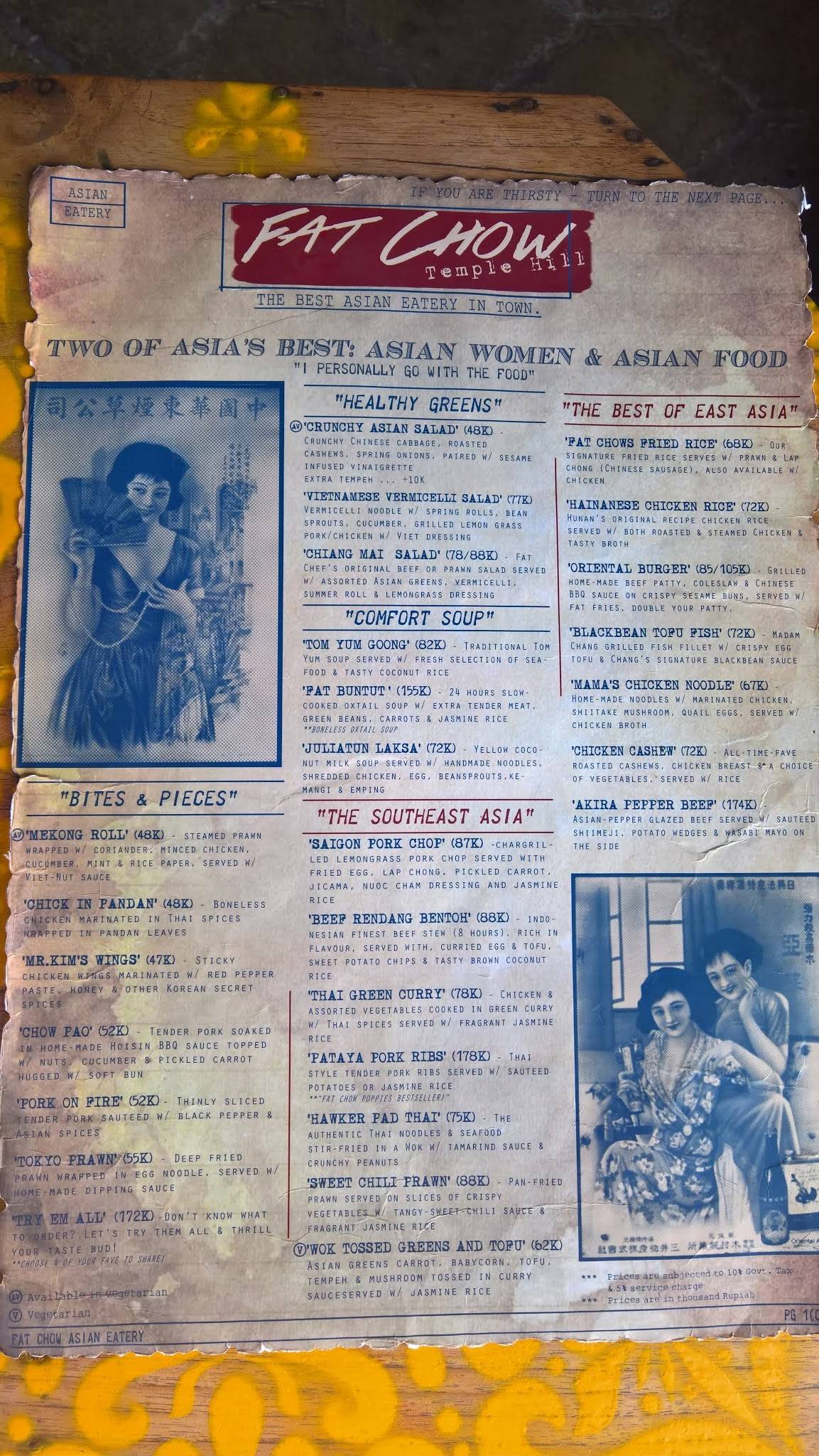 Menu at Fat Chow Temple Hill restaurant, Kuta
