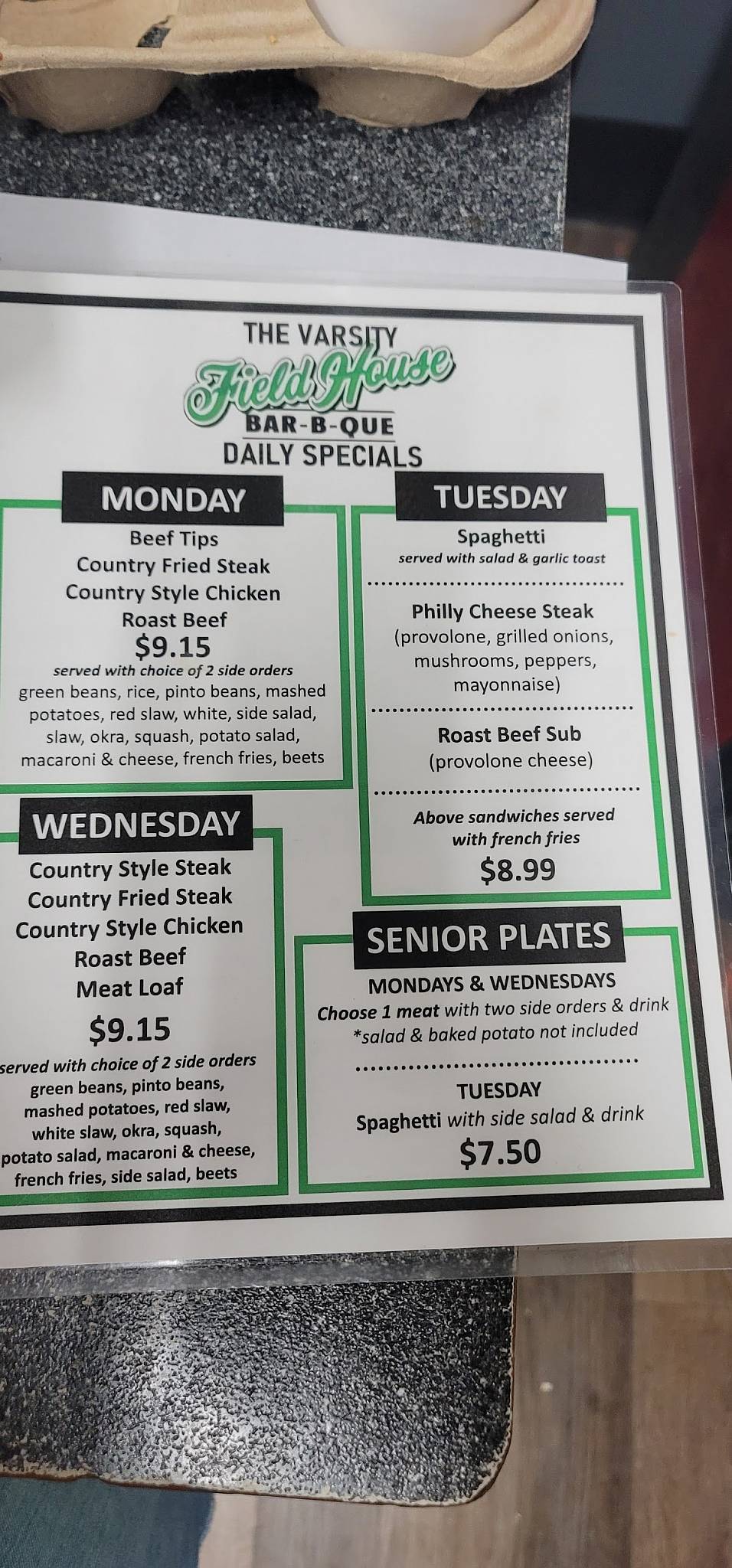 Menu at Field House BBQ, Kannapolis