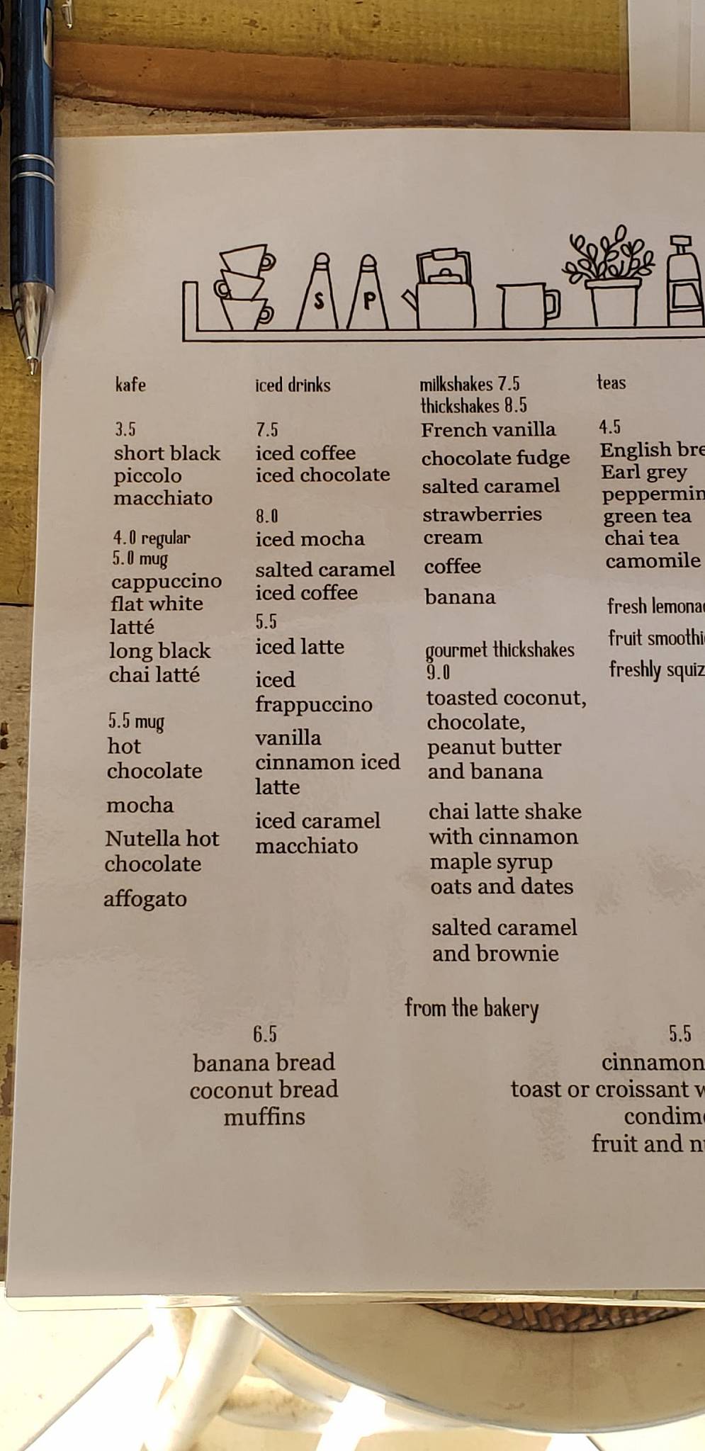 Menu at First Street Pantry cafe, Ashbury