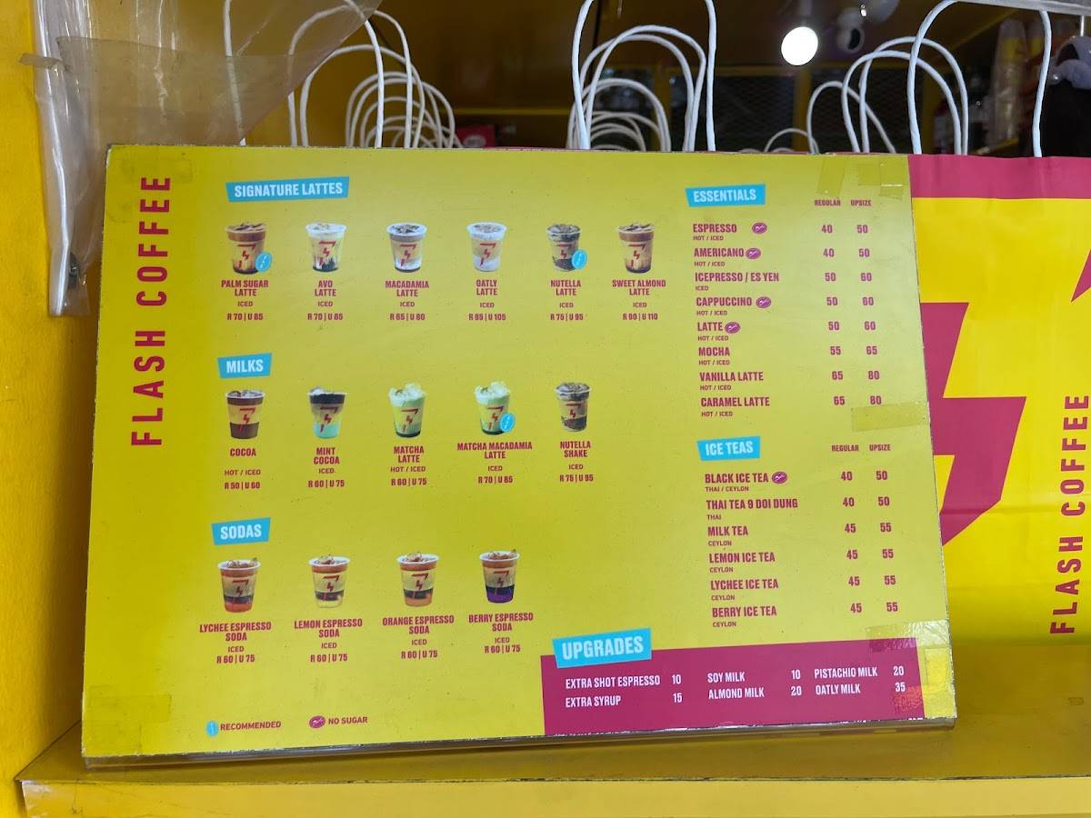 Carta del café Flash Coffee, Bangkok, 129
