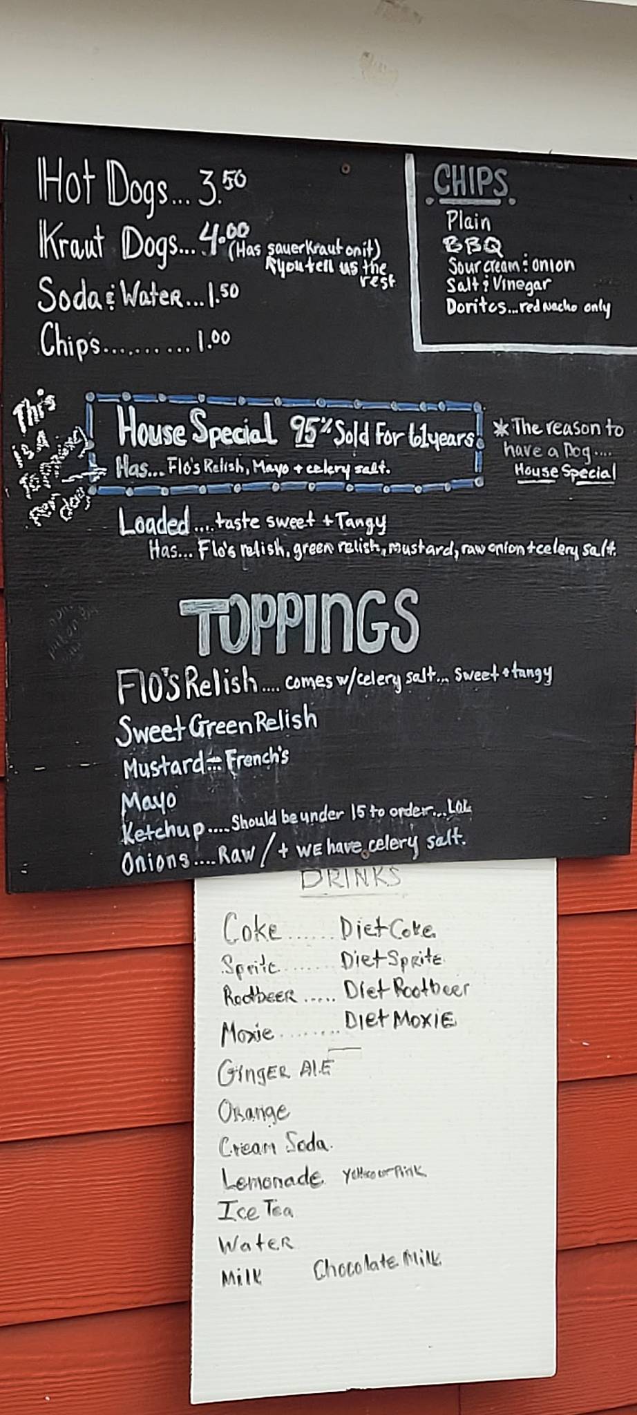 Menu at Flo's Hot Dogs restaurant, York
