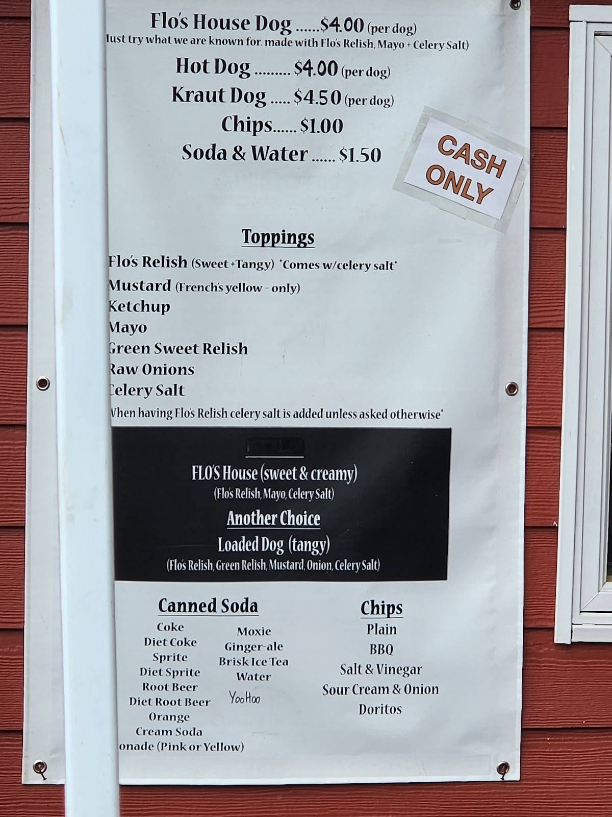 Menu at Flo's Hot Dogs restaurant, York