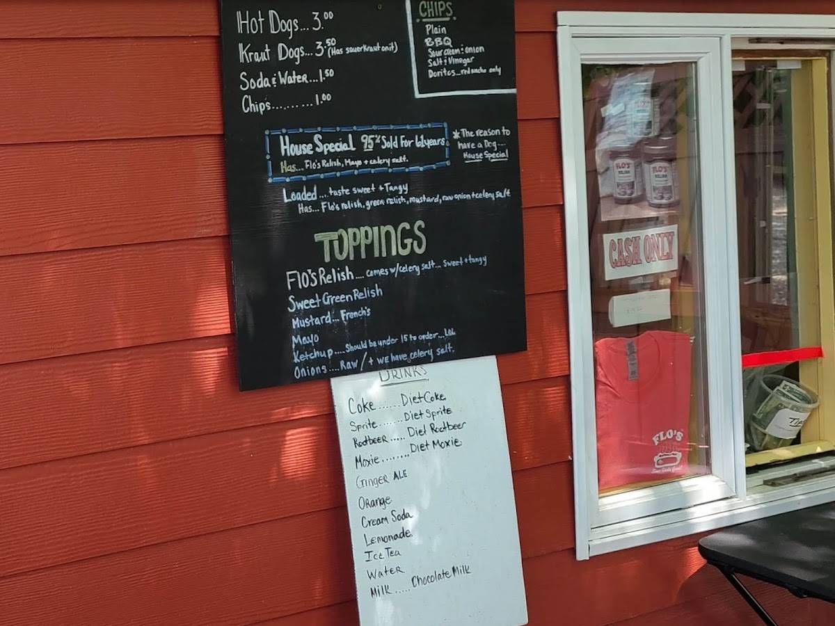 Menu at Flo's Hot Dogs restaurant, York