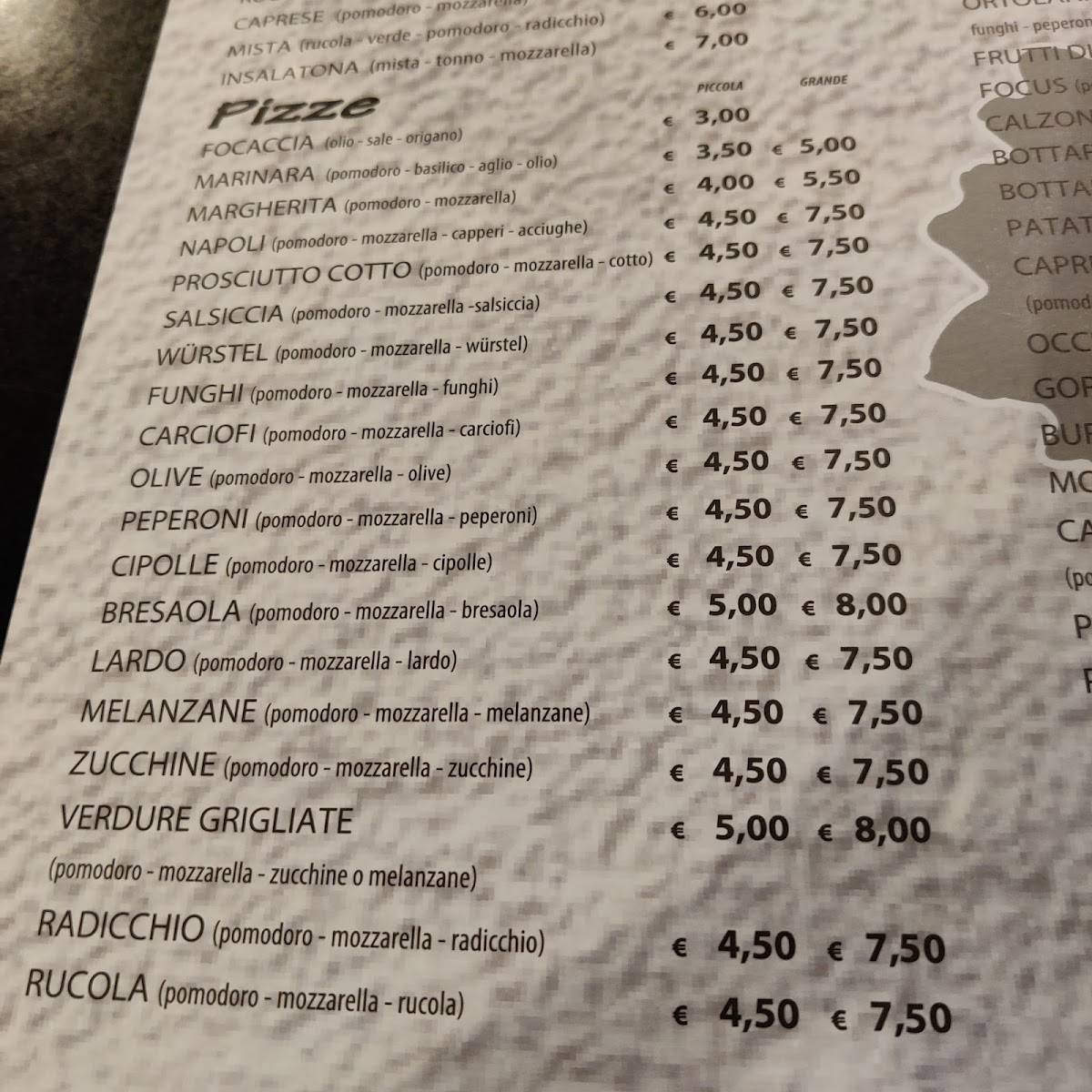 Speisekarte von Focus Pizza, Cabras