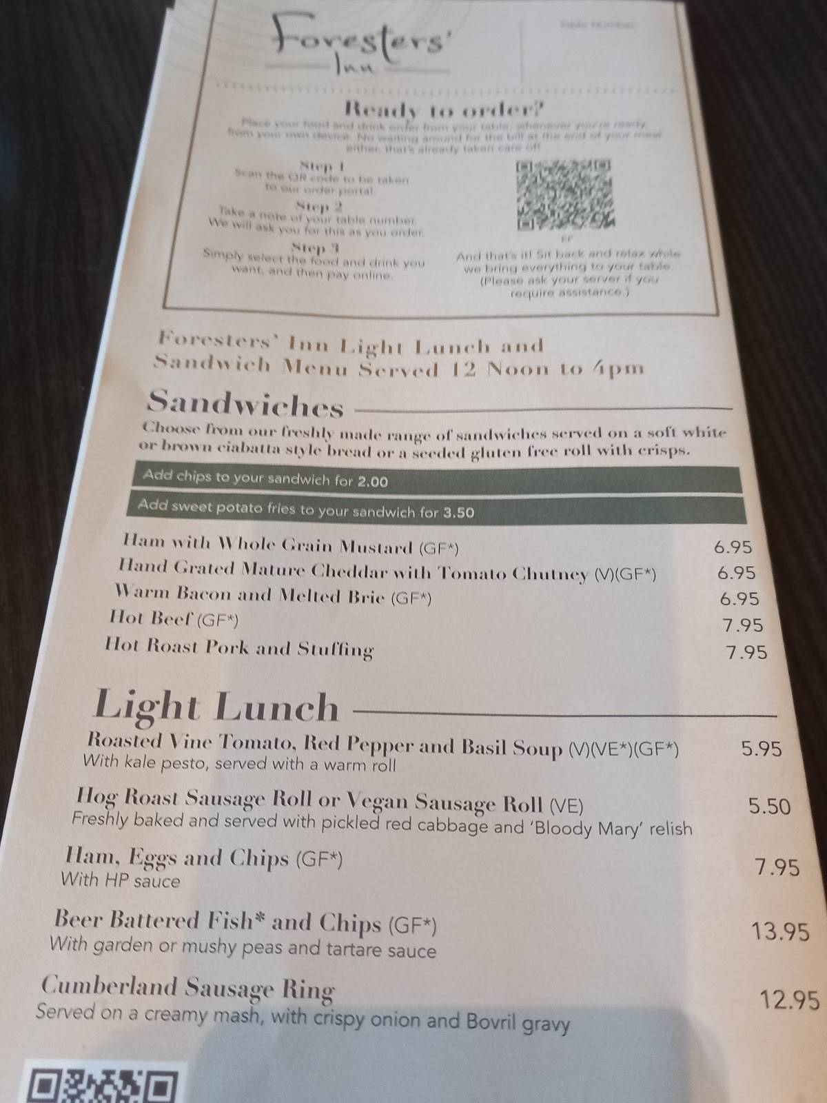Menu at Foresters' Inn at The Country Club, Elveden