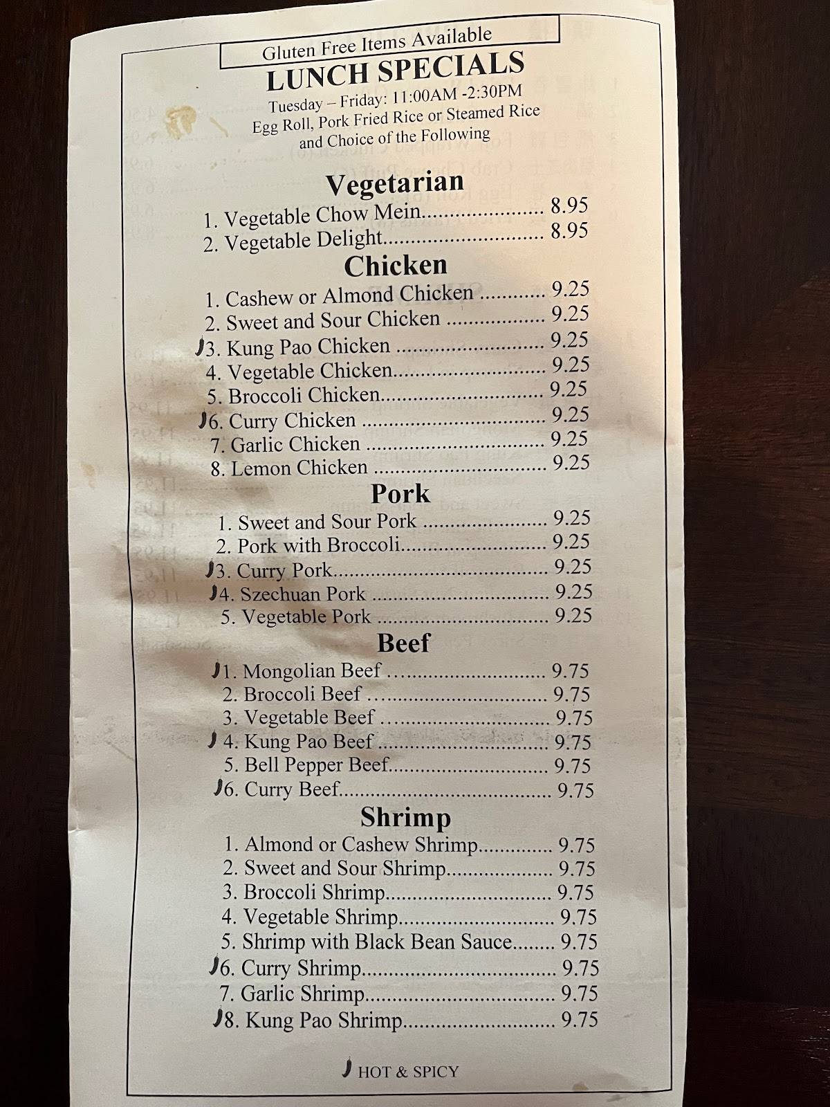Menu at Dragon Boat restaurant, Foresthill
