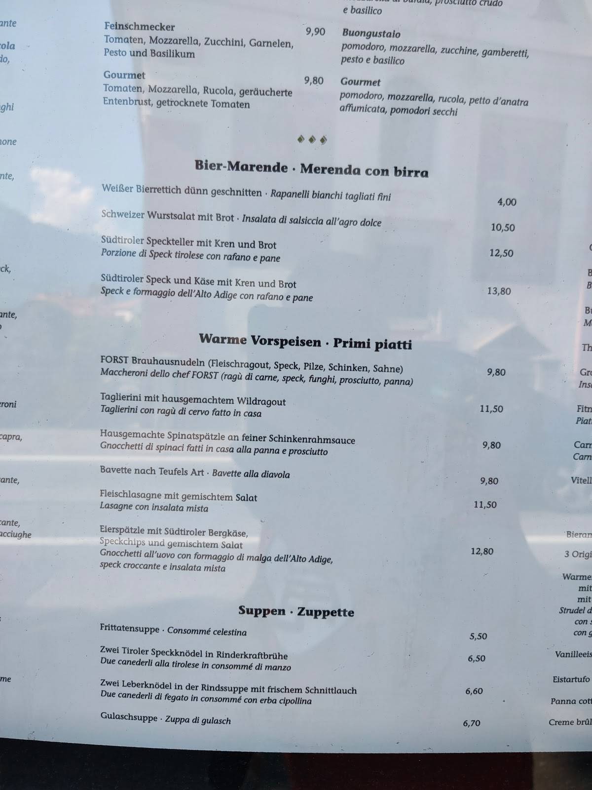 Menu da Forsterbräu Lana ristorante, Lana