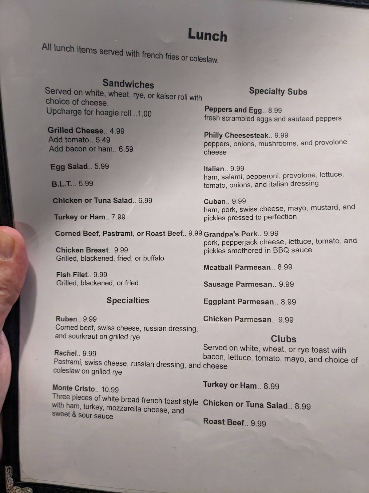Menu at Grandpa's Diner restaurant, Port St. Lucie