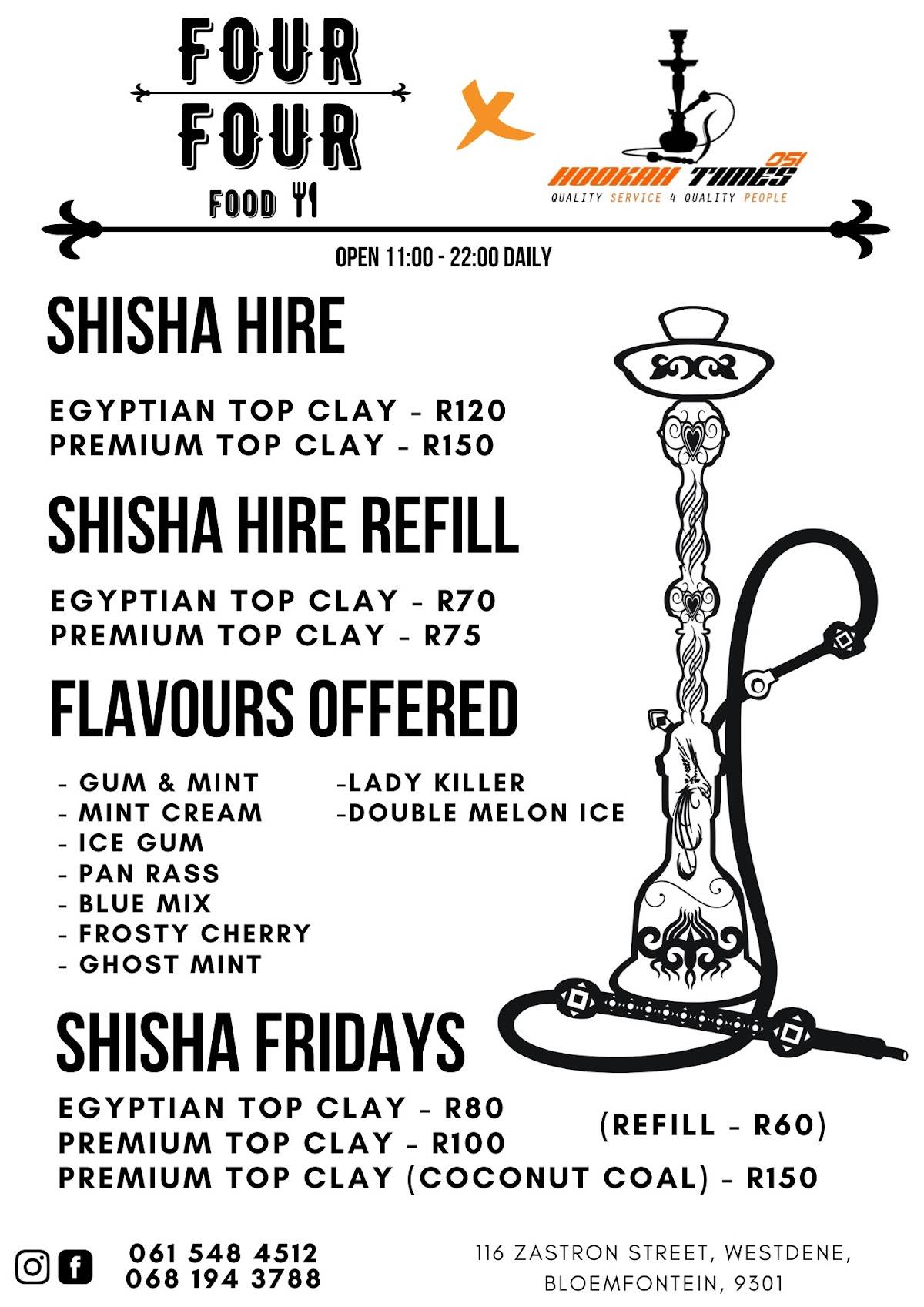 Menu at Four Four Bar & Restaurant, Bloemfontein