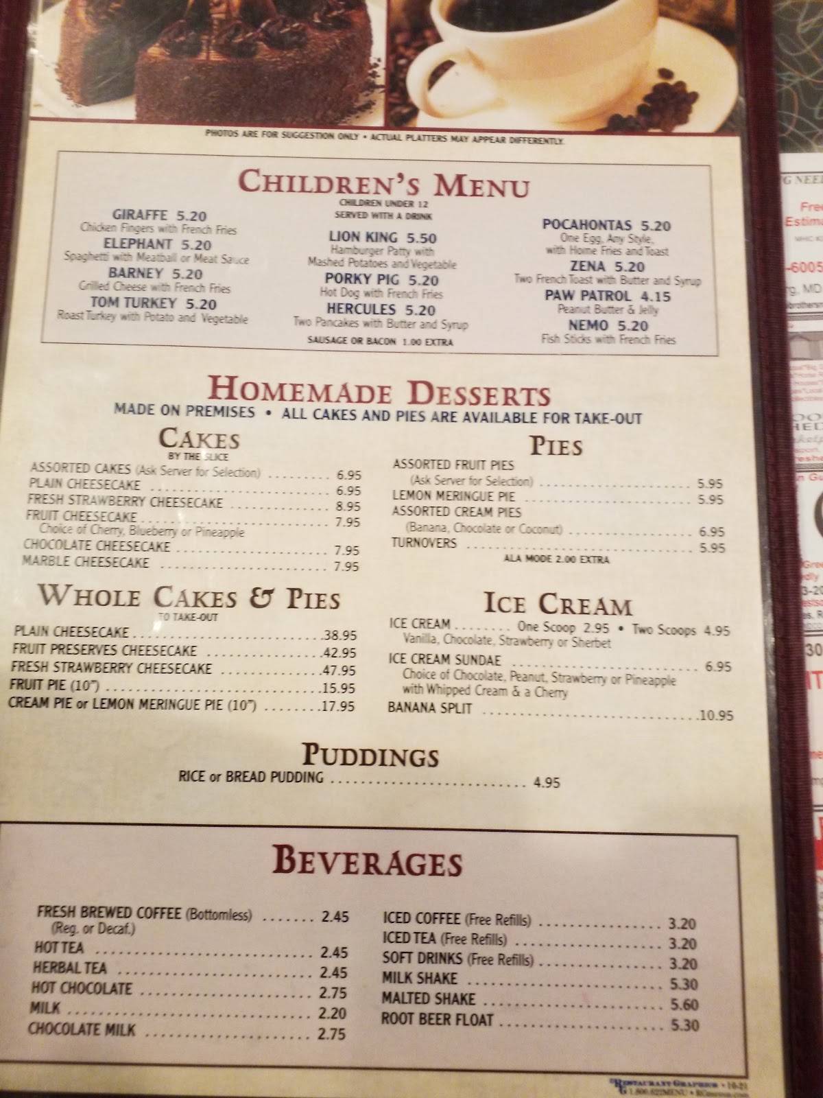 Menu at Mountain View Diner fast food, Frederick