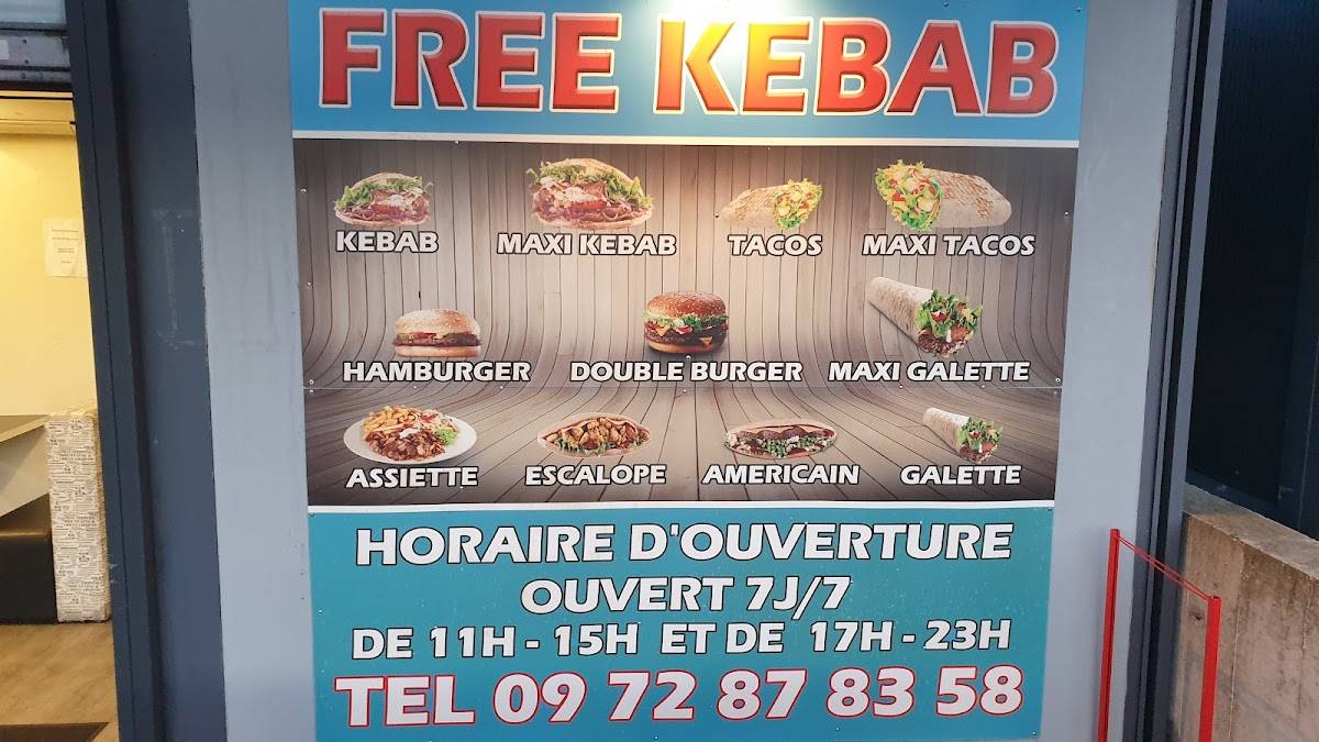 Menu au Free Kebab café, Saint-Priest-en-Jarez, 7 Rue René Coty