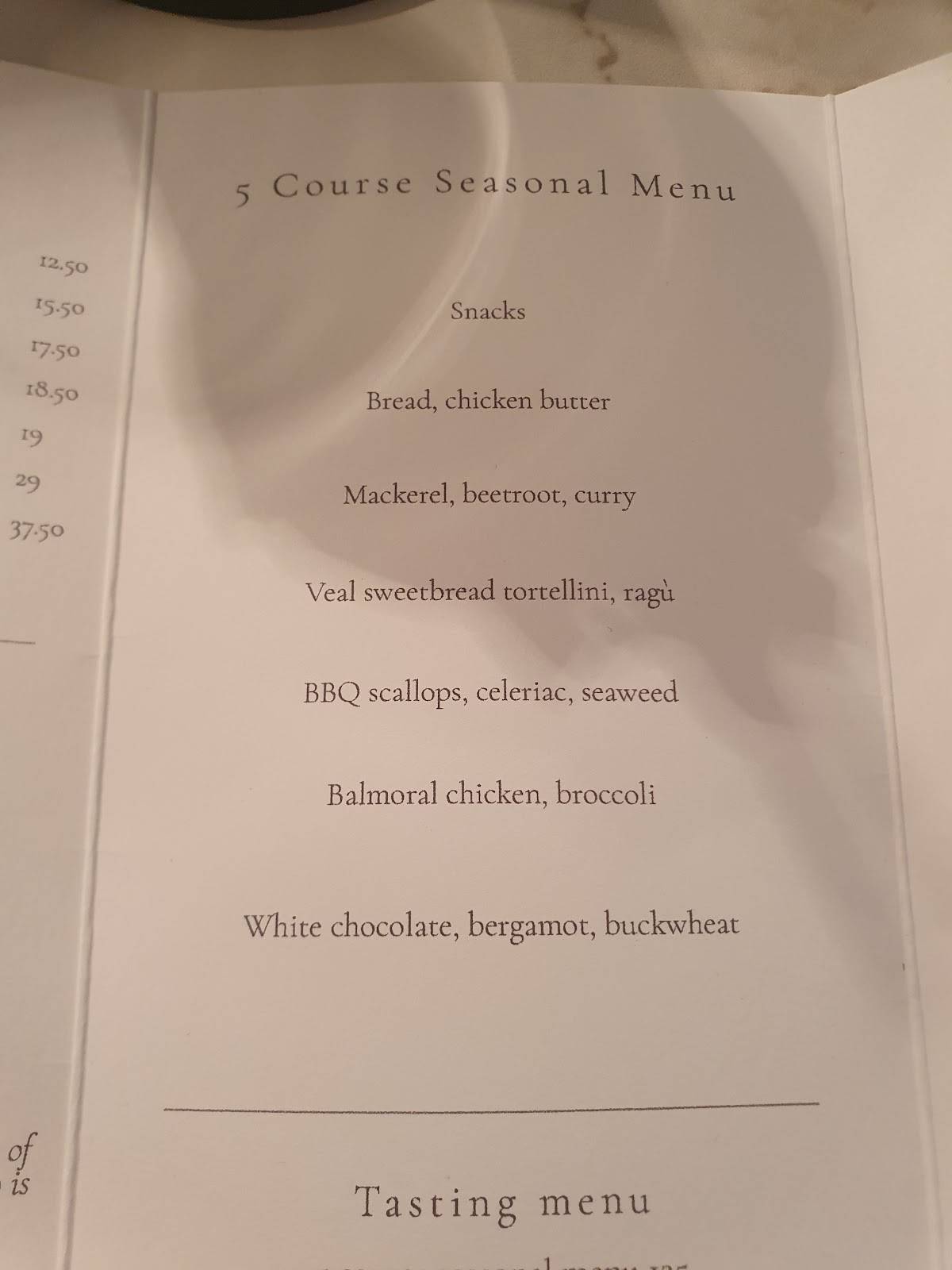 Menu at Frog by Adam Handling Restaurant Covent Garden, London