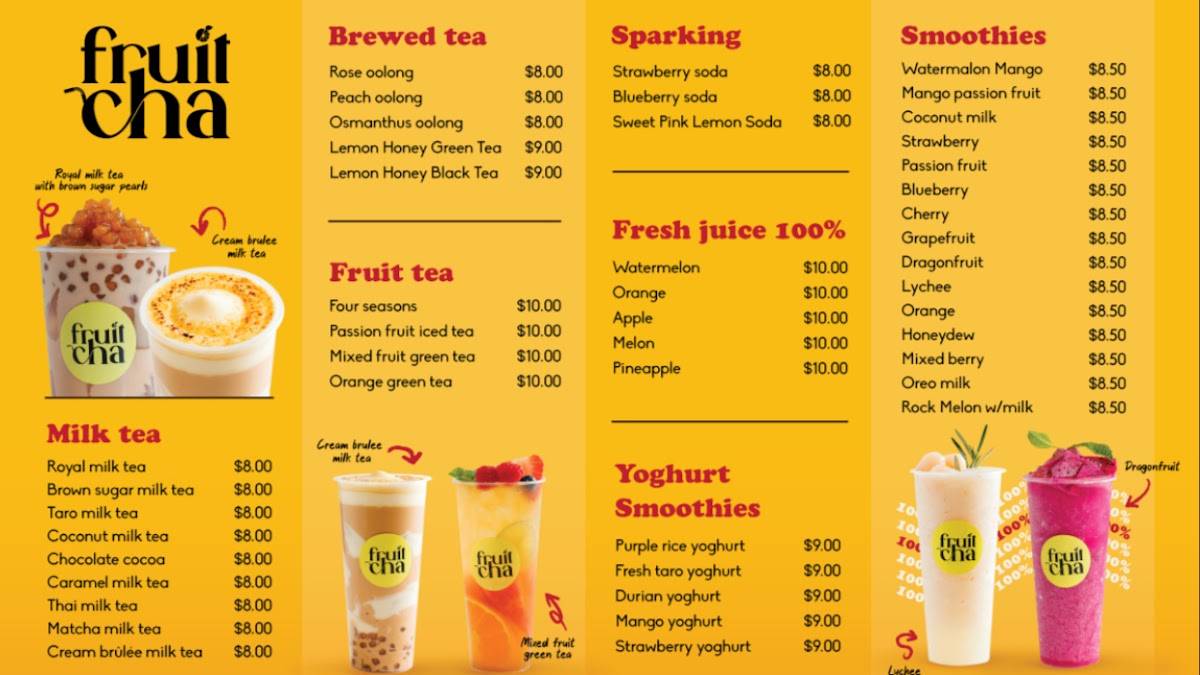 Menu at Fruit Cha, Chippendale