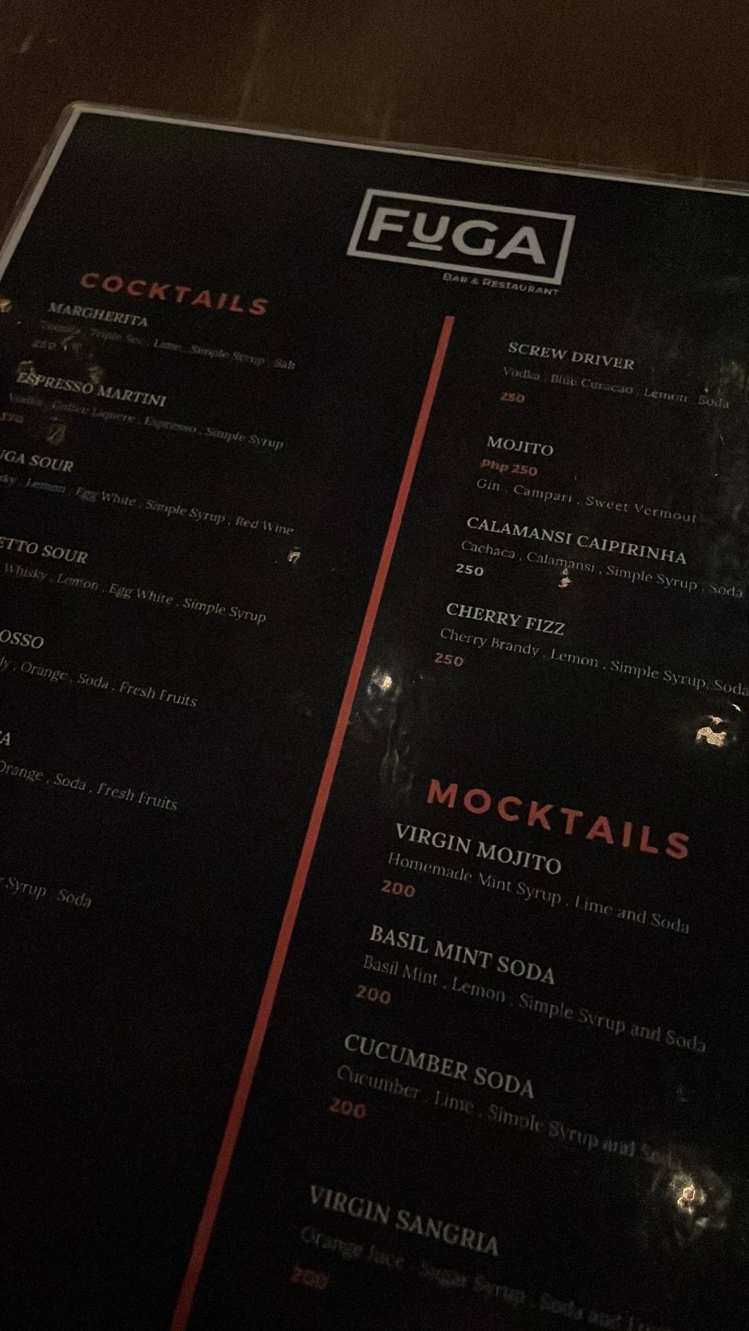 Menu at Fuga Bar and Restaurant, Taguig