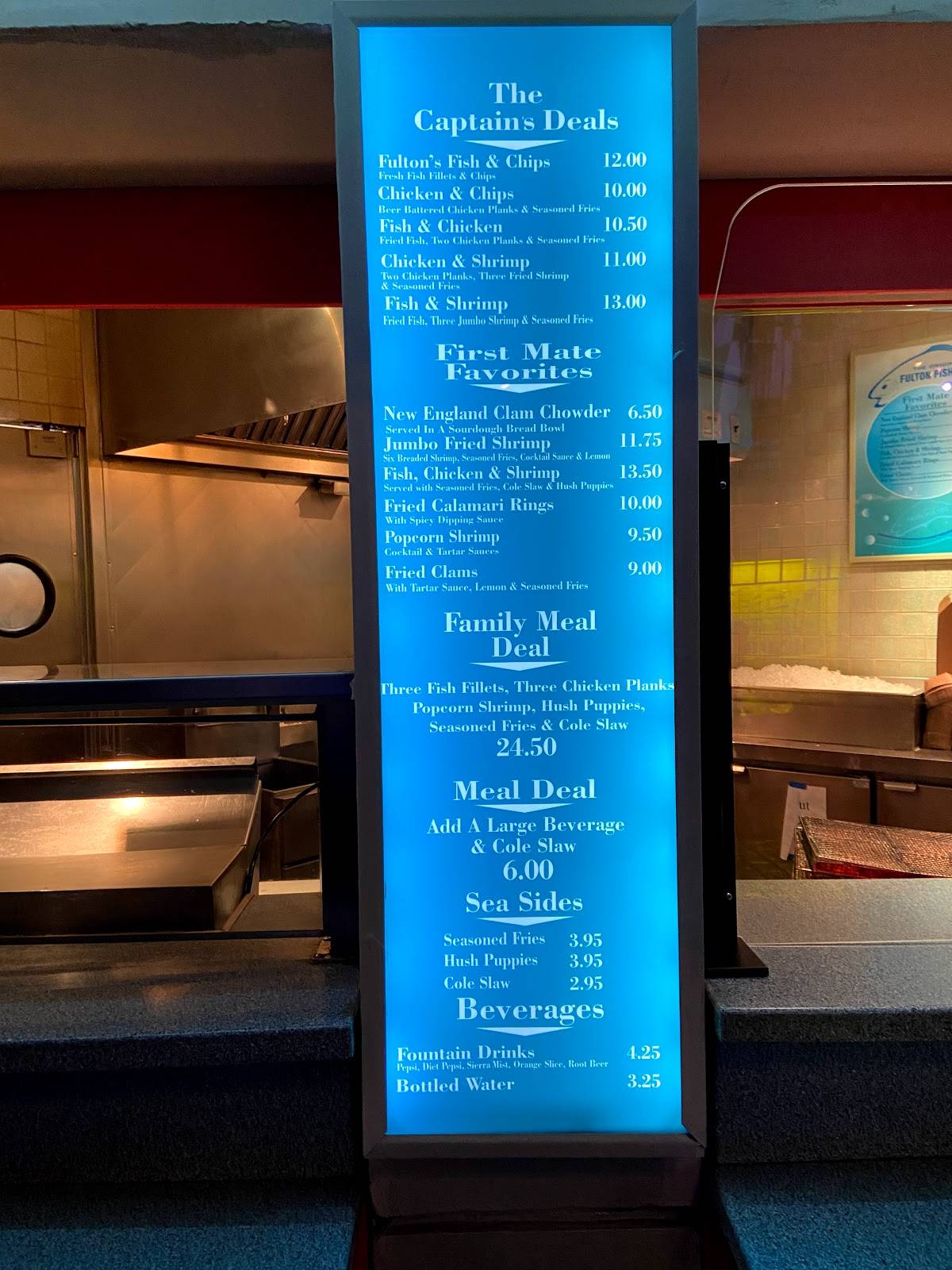 Menu at Fulton's Fish Fry fast food, Las Vegas