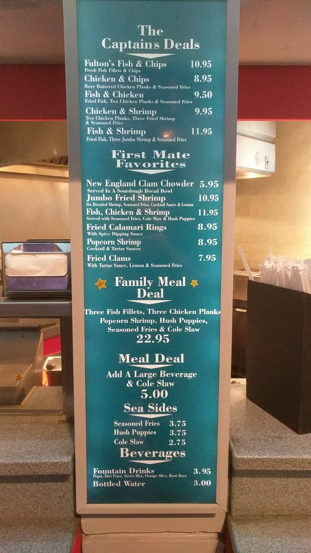Menu at Fulton's Fish Fry fast food, Las Vegas