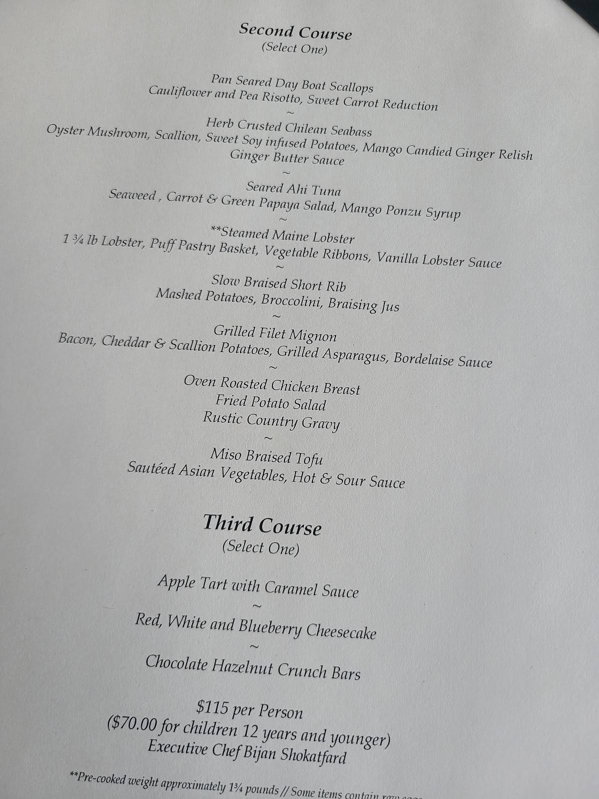 Menu at Geoffrey's restaurant, Malibu