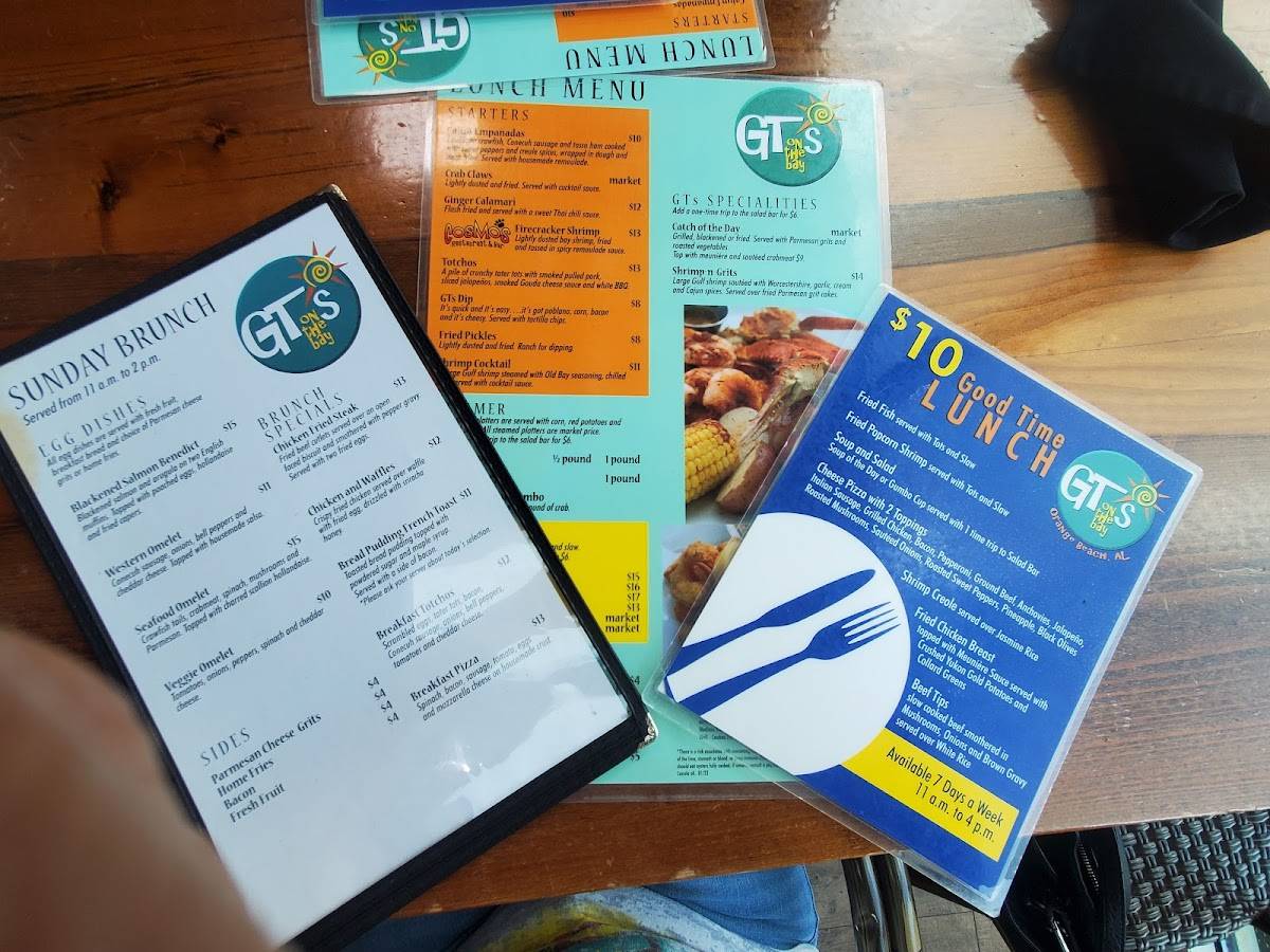 Menu at GTs On The Bay restaurant, Orange Beach