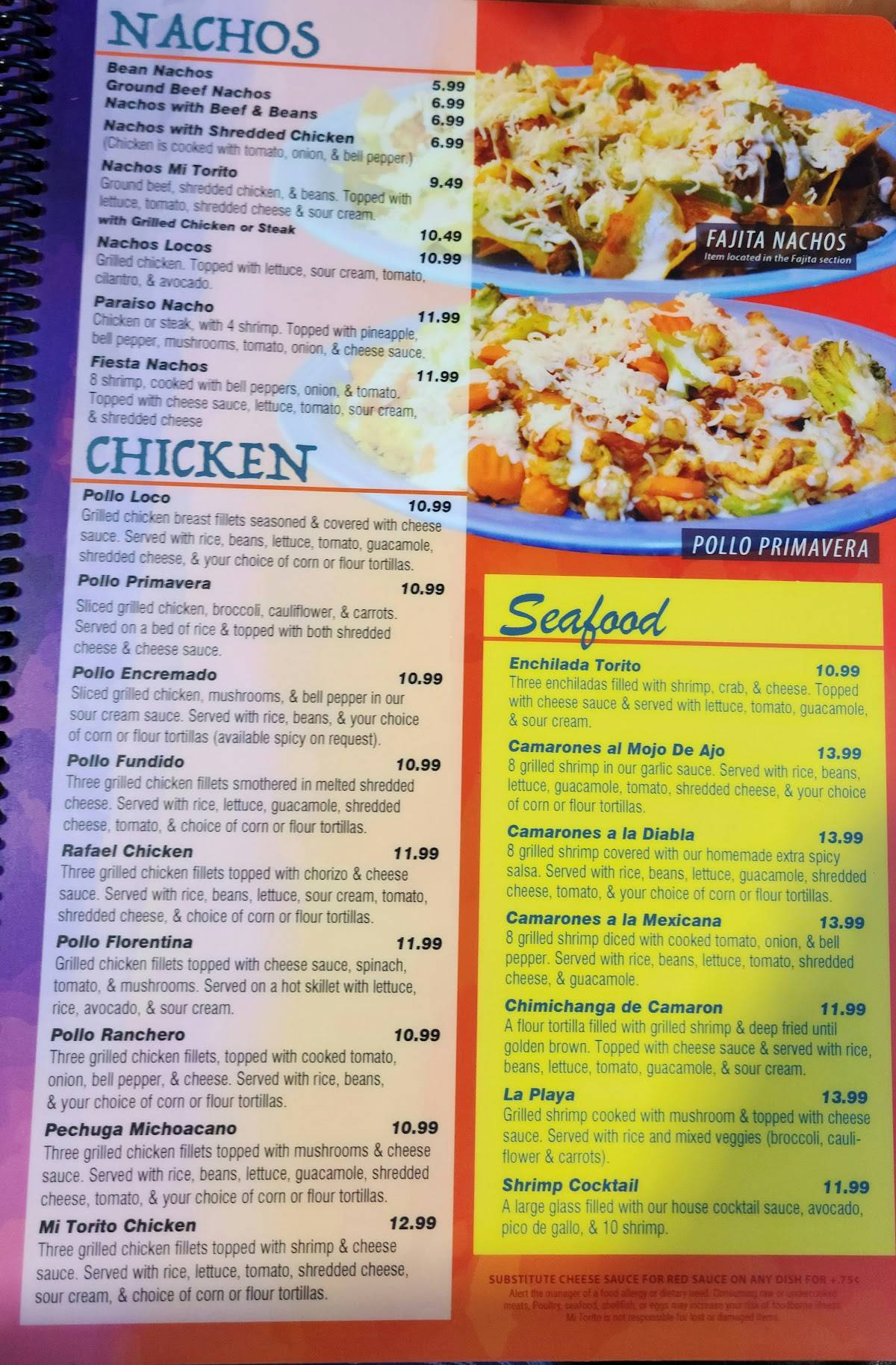 Menu at Mi Torito Mexican Restaurant Galena, Galena