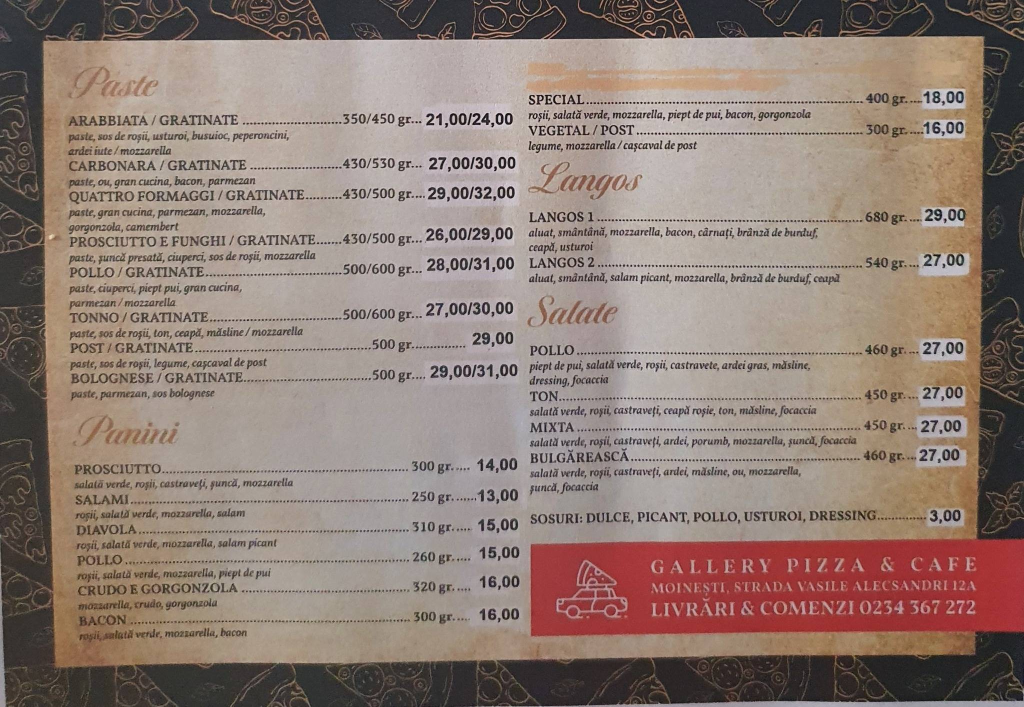 Menu at Gallery Pizza Caffe, Moinești