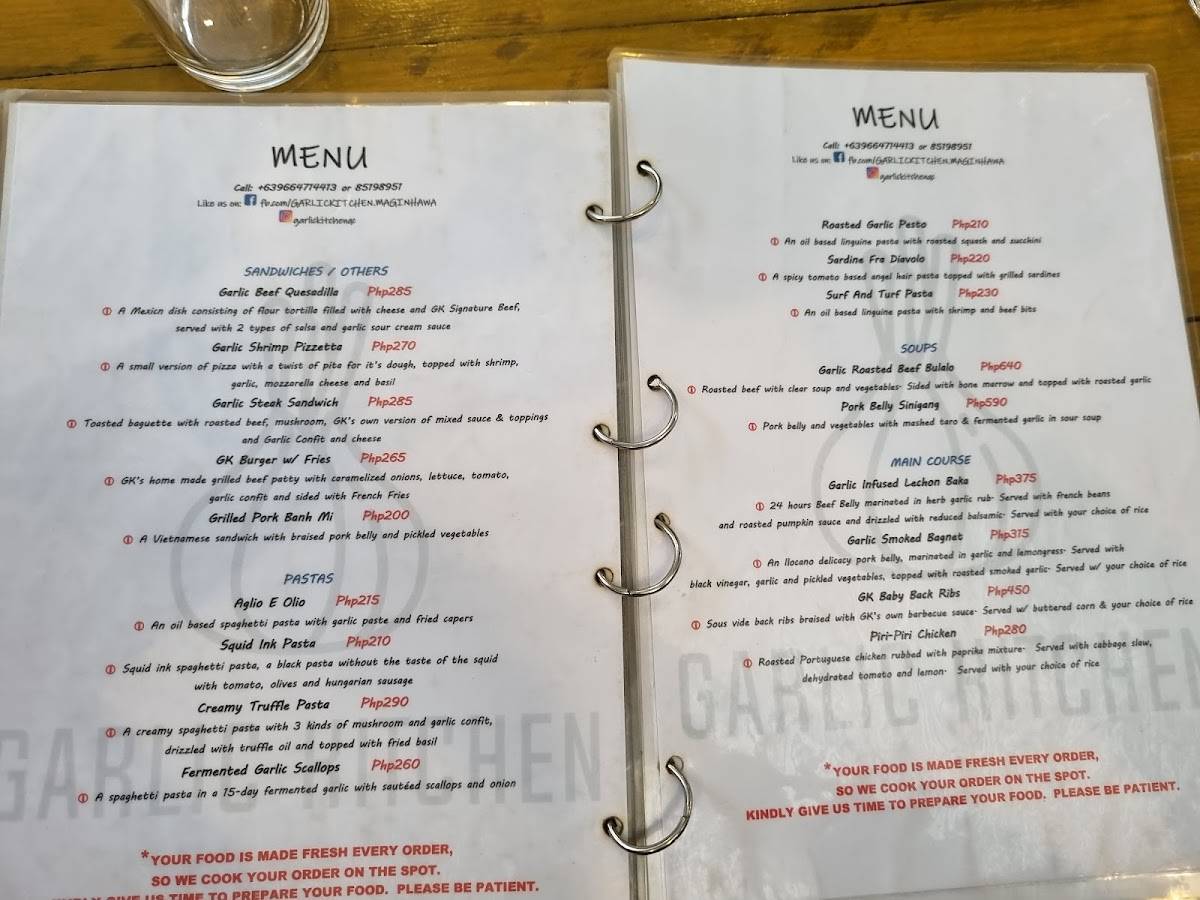 Menu at Garlic Kitchen restaurant, Quezon City
