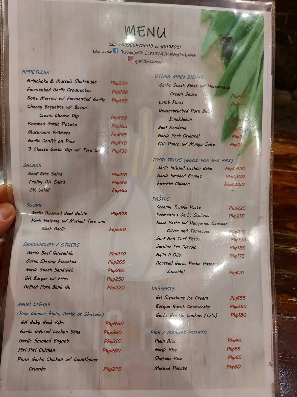 Menu at Garlic Kitchen restaurant, Quezon City