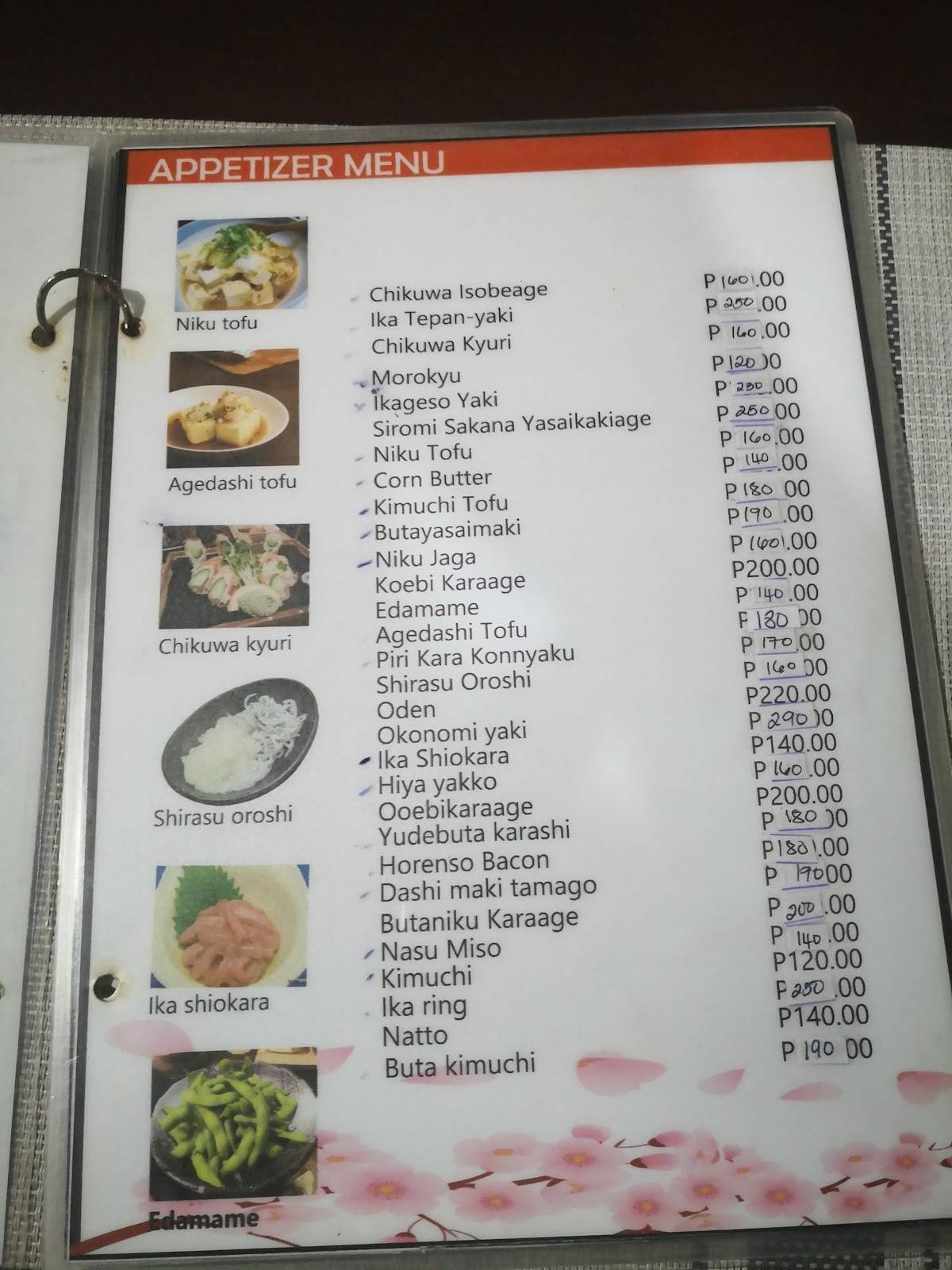 Menu at Kyo Hachi Japanese Restaurant, General Trias