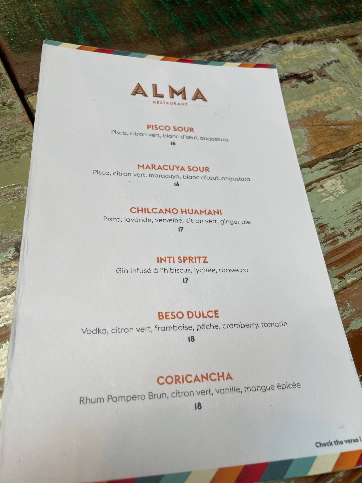 Speisekarte von Alma Restaurant, Genf