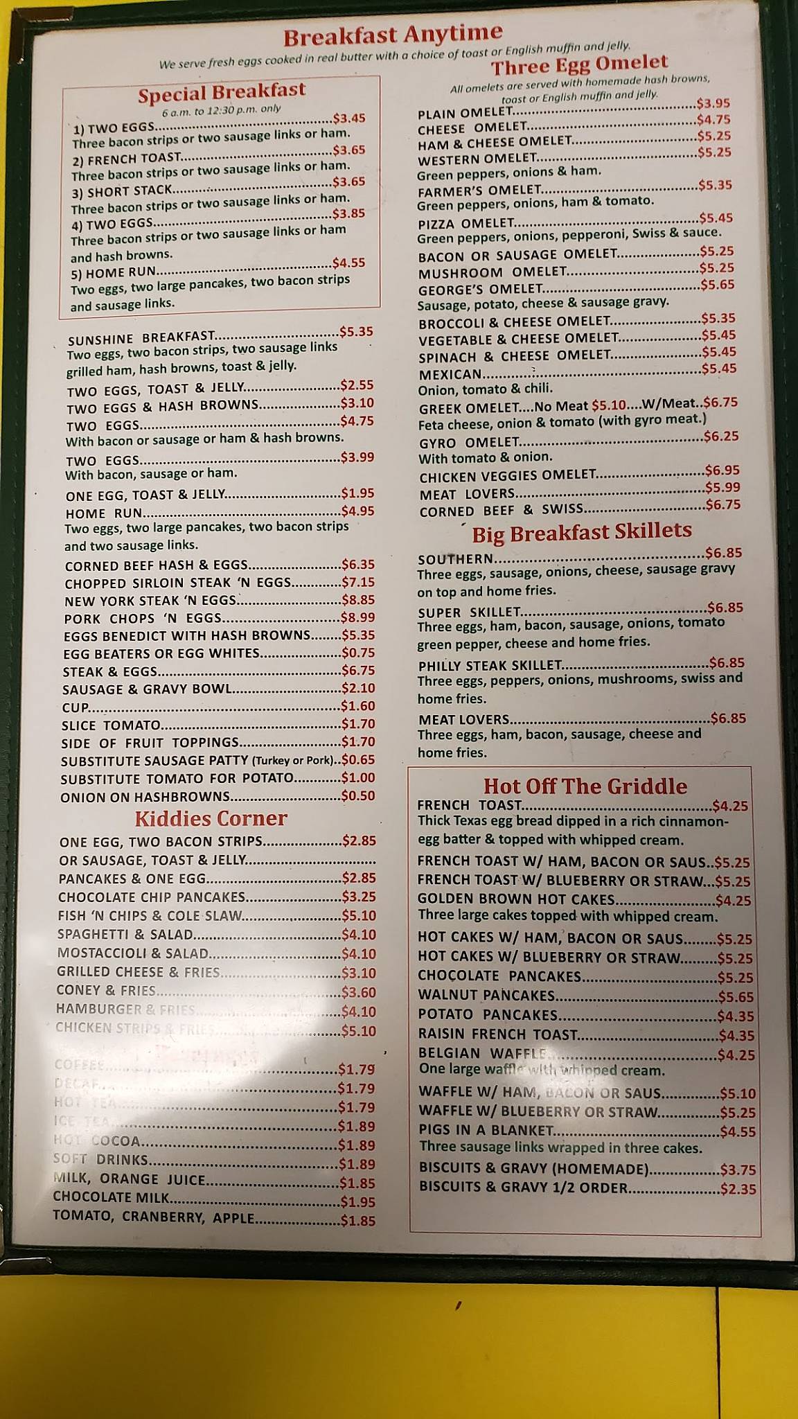 Menu at George's Family Restaurant, Trenton