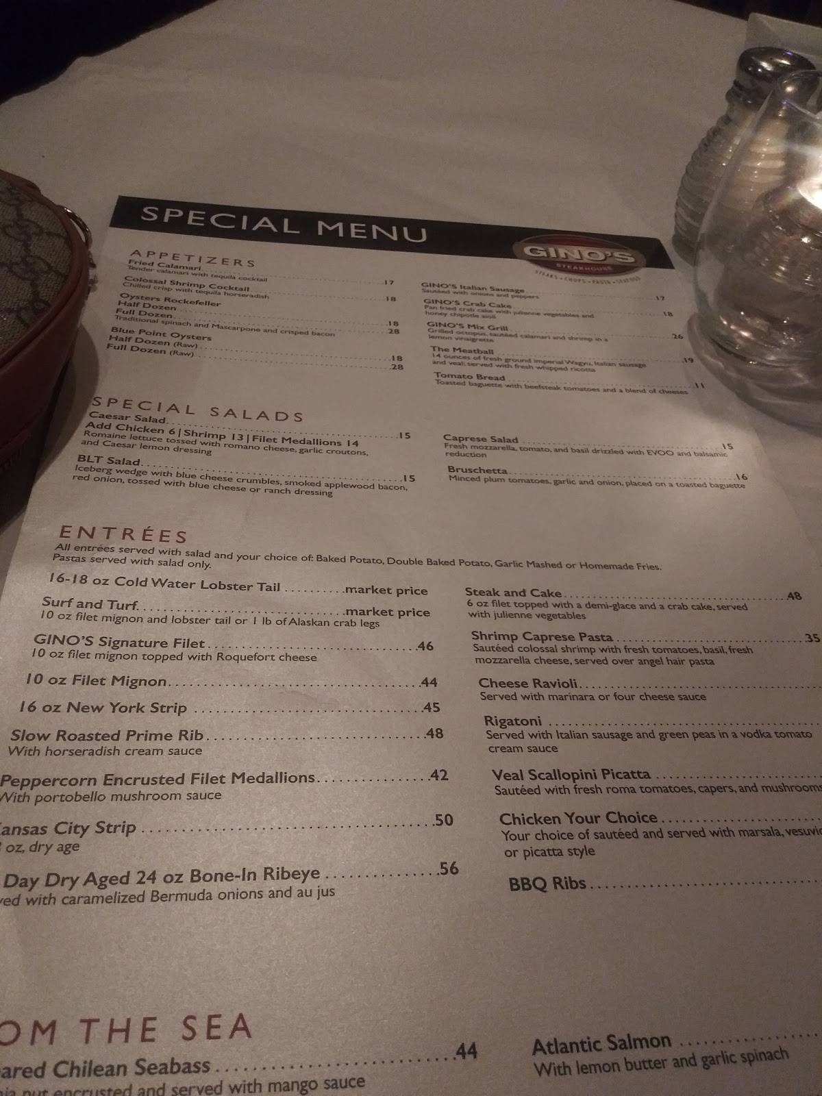 Menu at Gino's Steakhouse, Merrillville, 600 E Lincoln Hwy