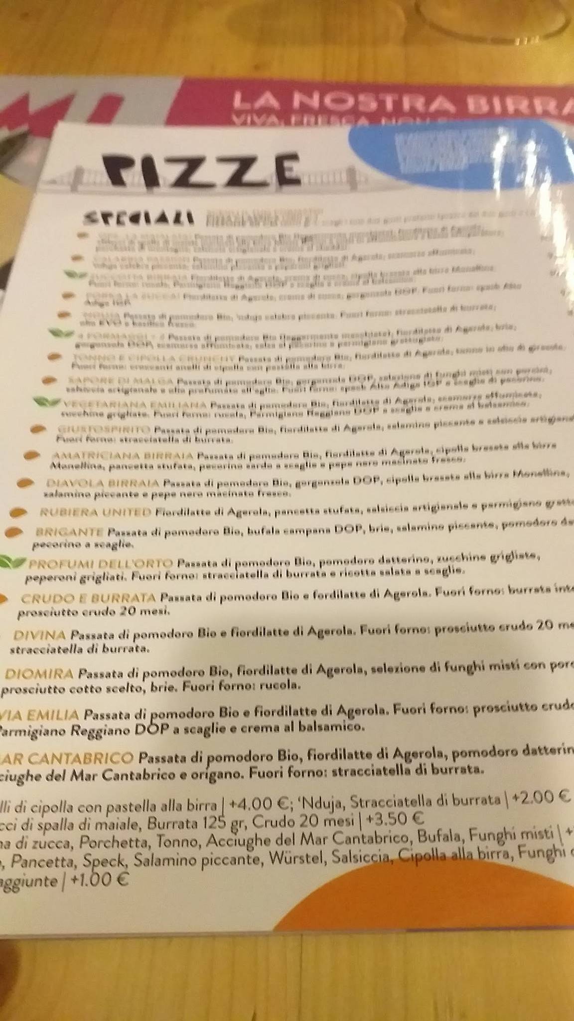 Menu at Giustospirito Ferrara restaurant, Ferrara