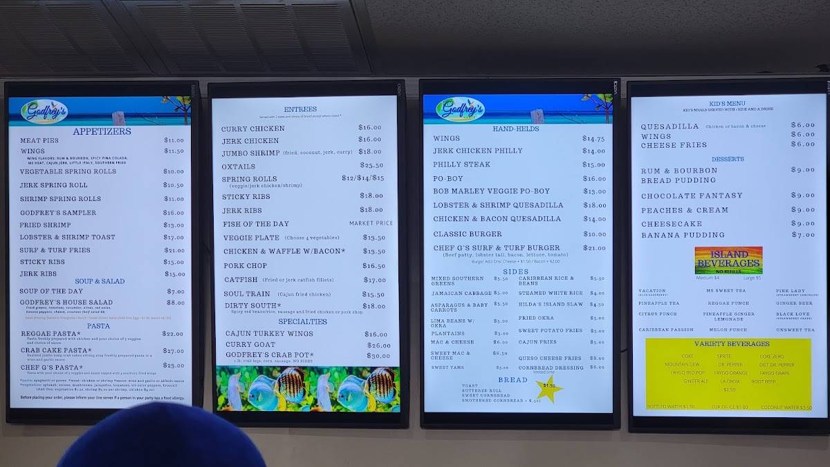 Menu at Godfrey's restaurant, Jackson, Parkway Dr