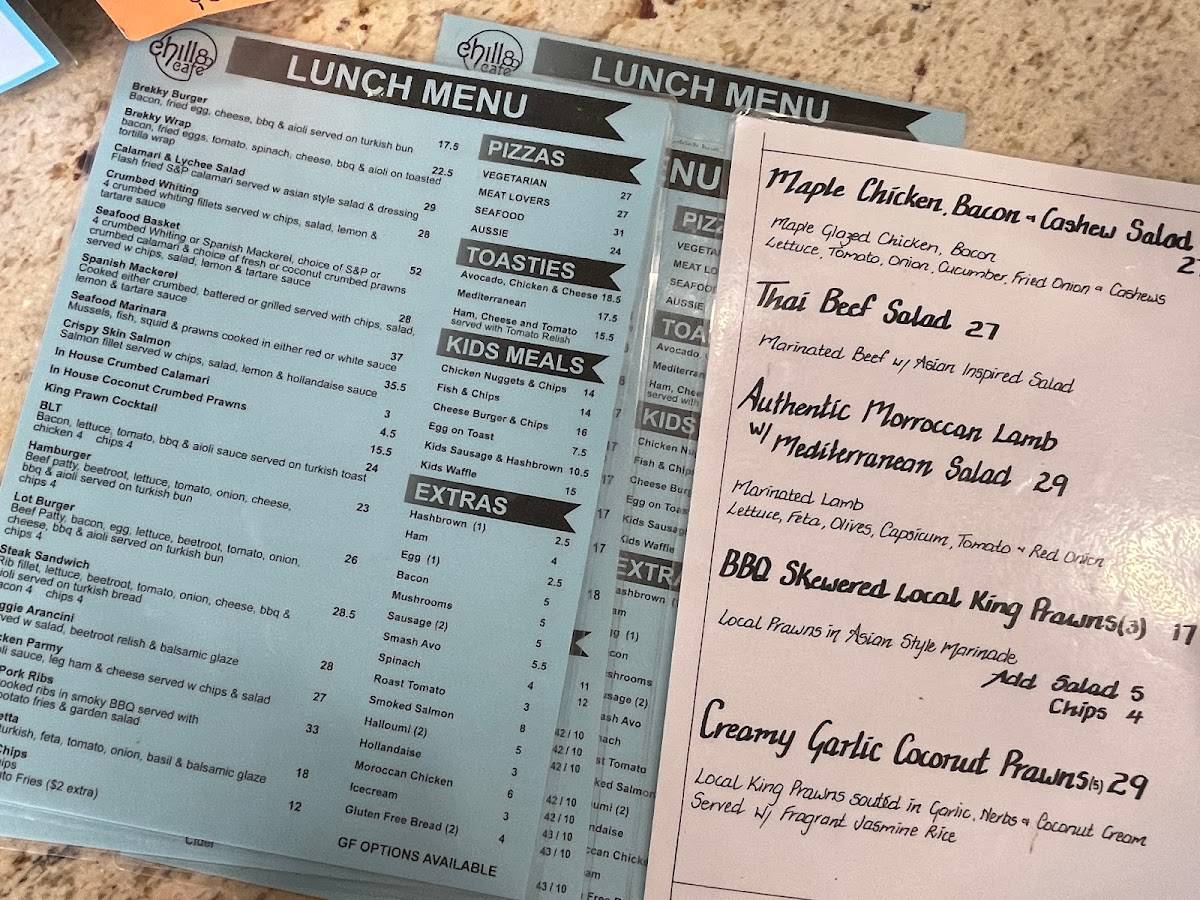 Menu at Chill Cafe 89., Golden Beach