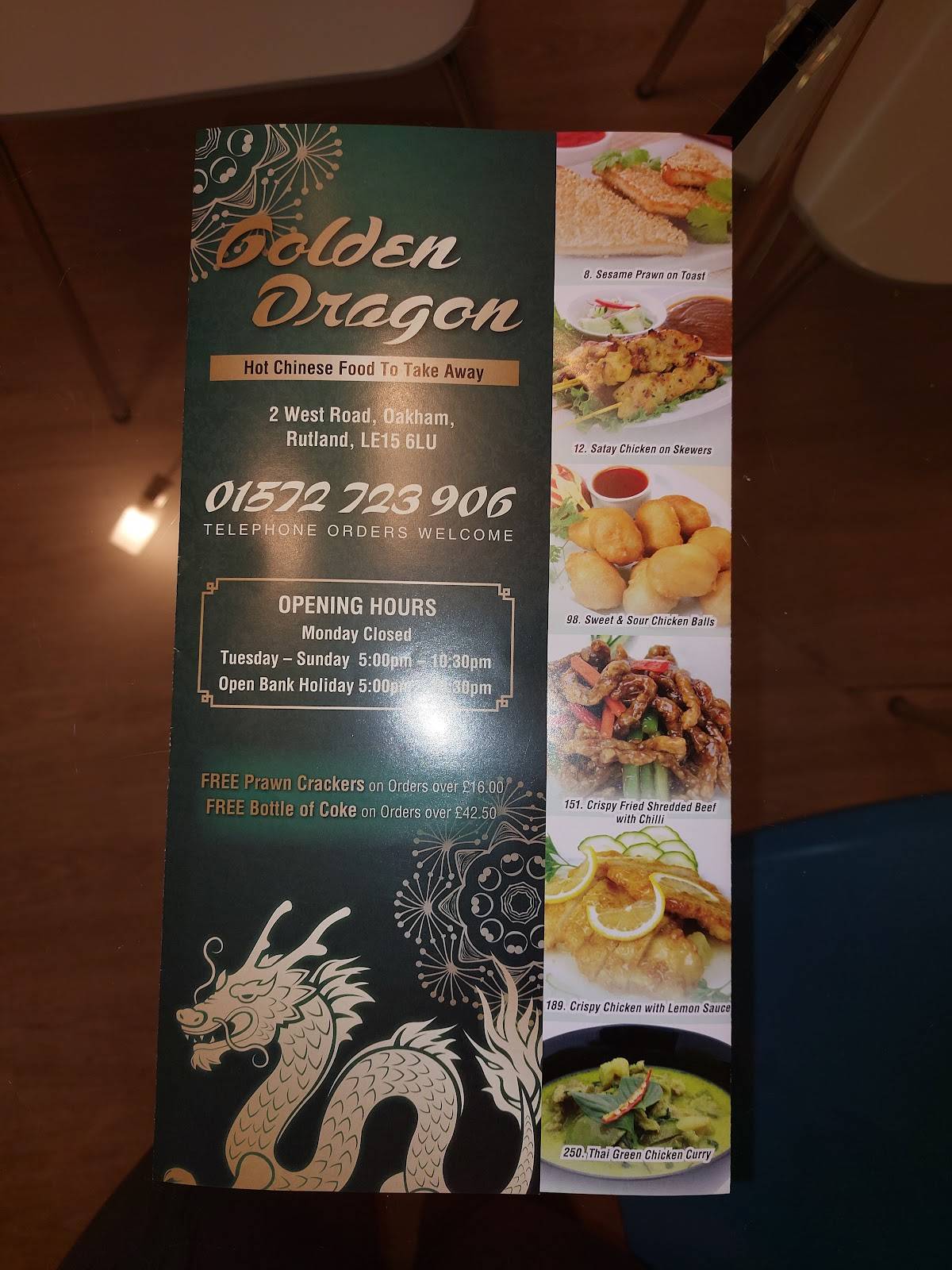 Menu at Golden Dragon Take-Away fast food, Oakham