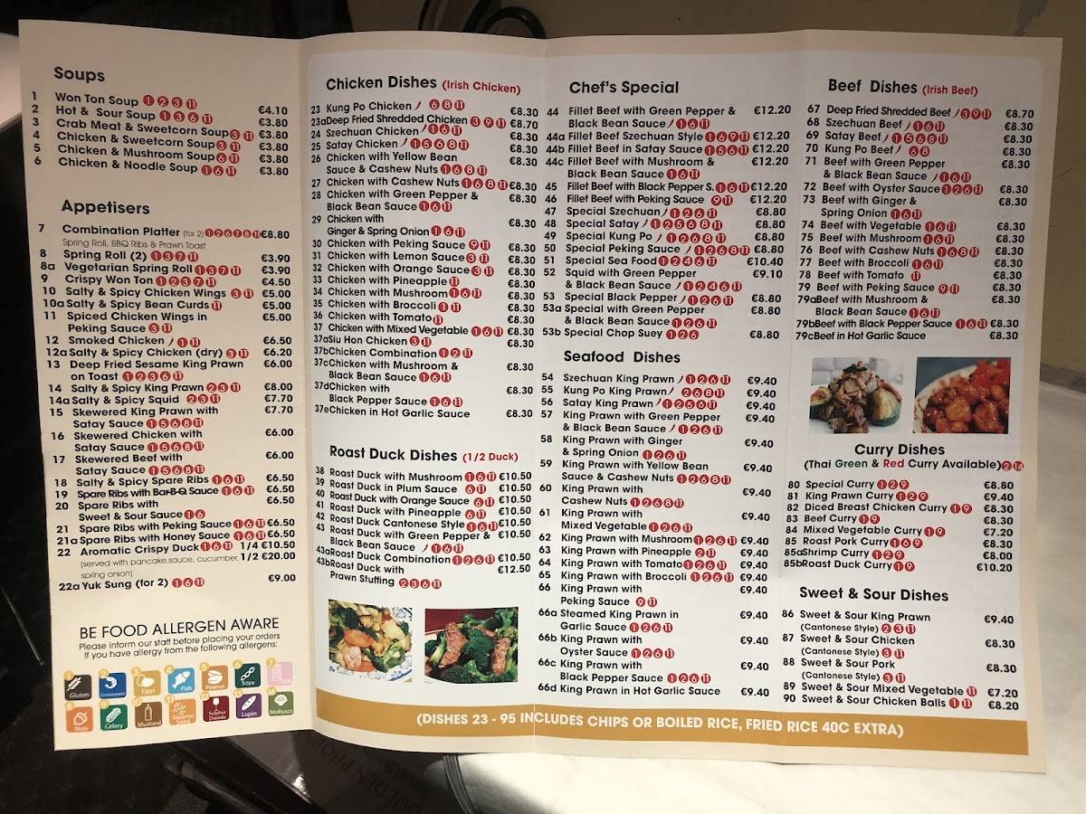Menu at Golden Phoenix restaurant, Dunshaughlin