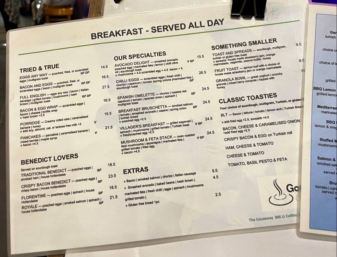 Menu at Gordon's Cafe & Bar, Melbourne