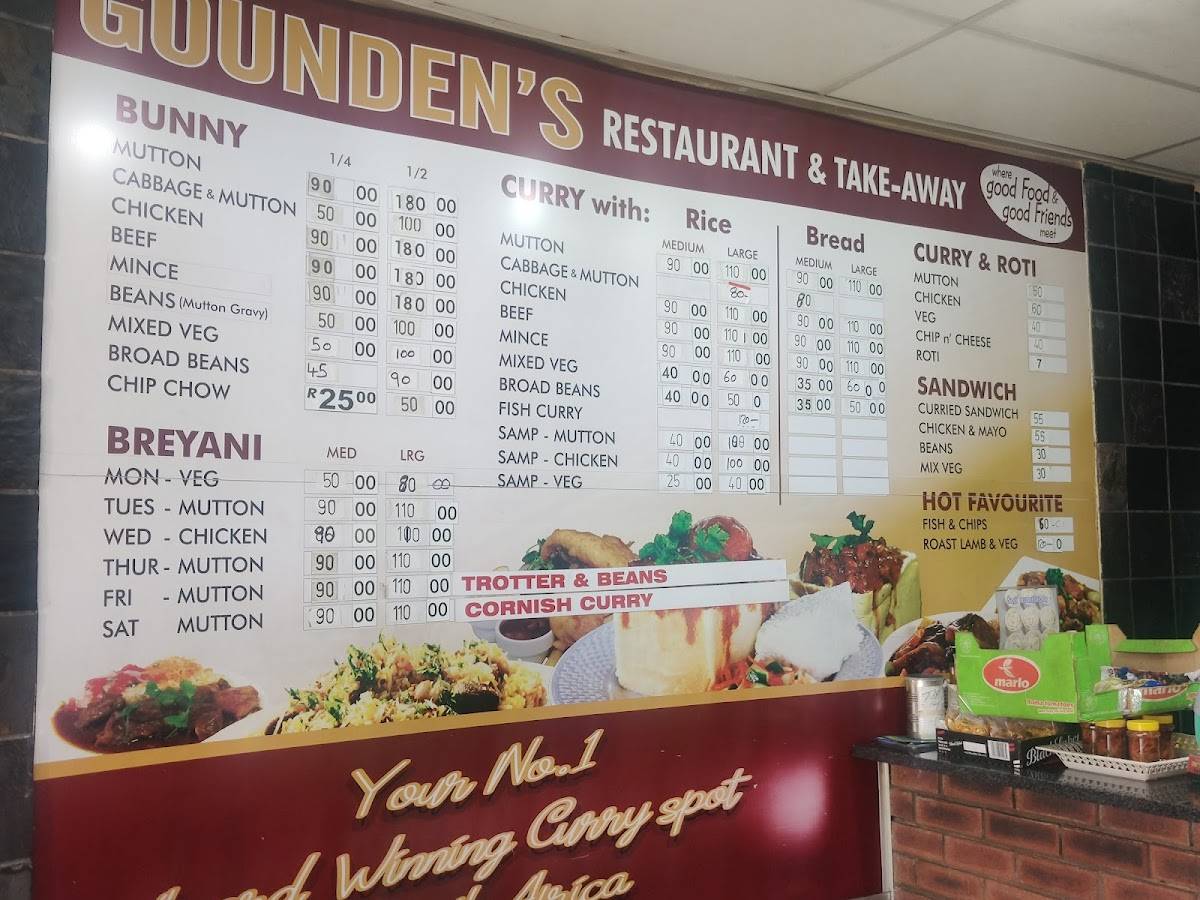 Menu at Gounden's Restaurant & Take Away, Durban