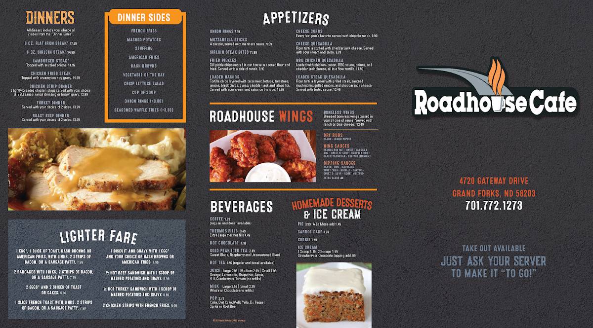 Menu at Roadhouse Cafe, Grand Forks