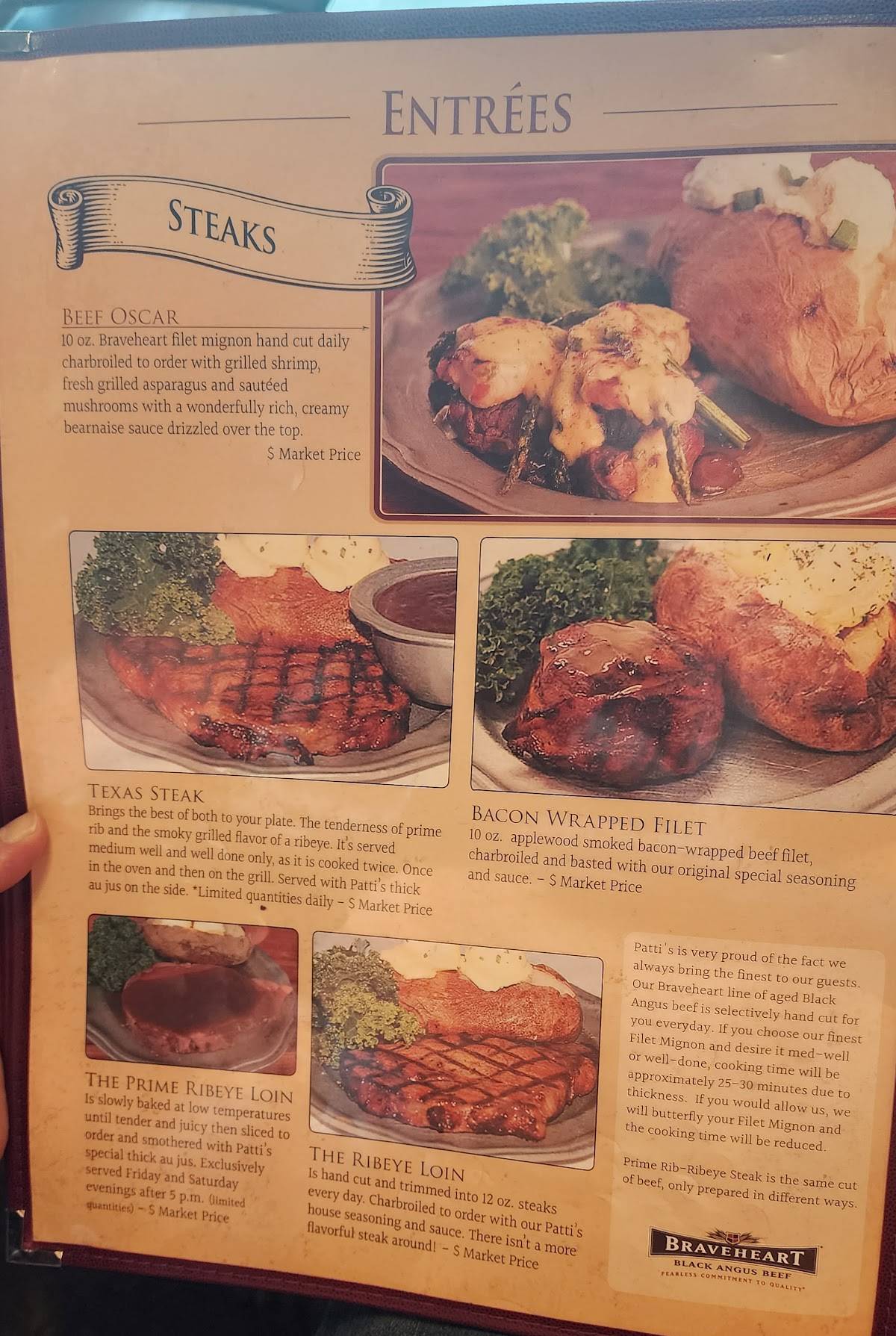 Menu at Patti's 1880's Settlement restaurant, Grand Rivers
