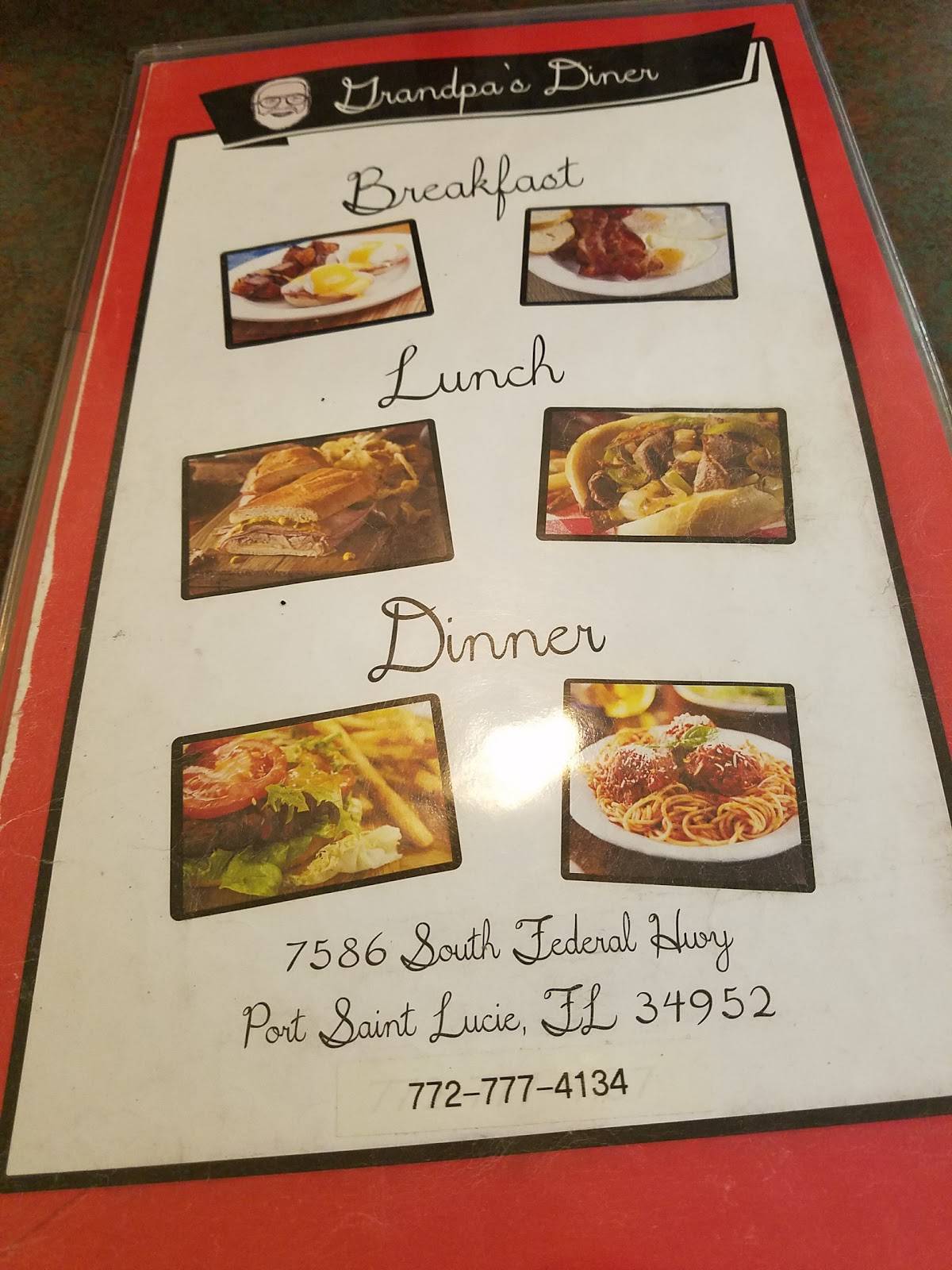 Menu at Grandpa's Diner restaurant, Port St. Lucie
