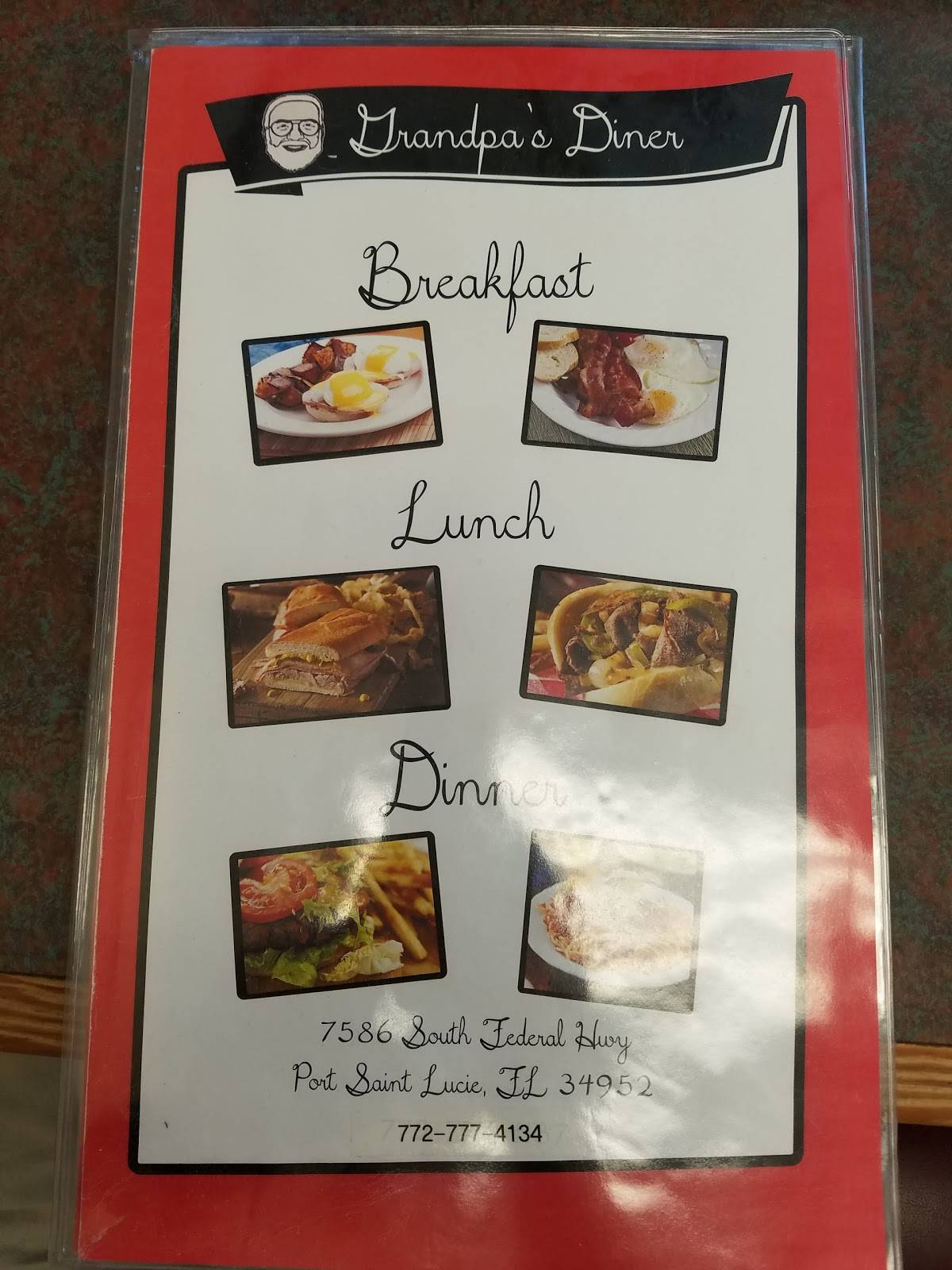 Menu at Grandpa's Diner restaurant, Port St. Lucie