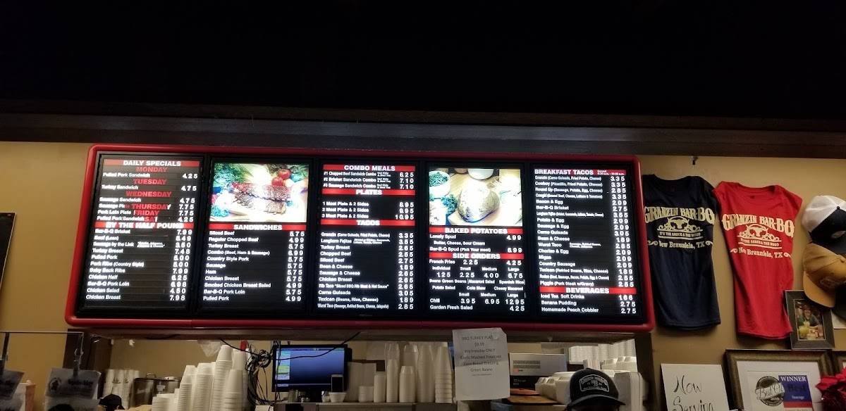 Menu at Granzin Bar-B-Q, New Braunfels