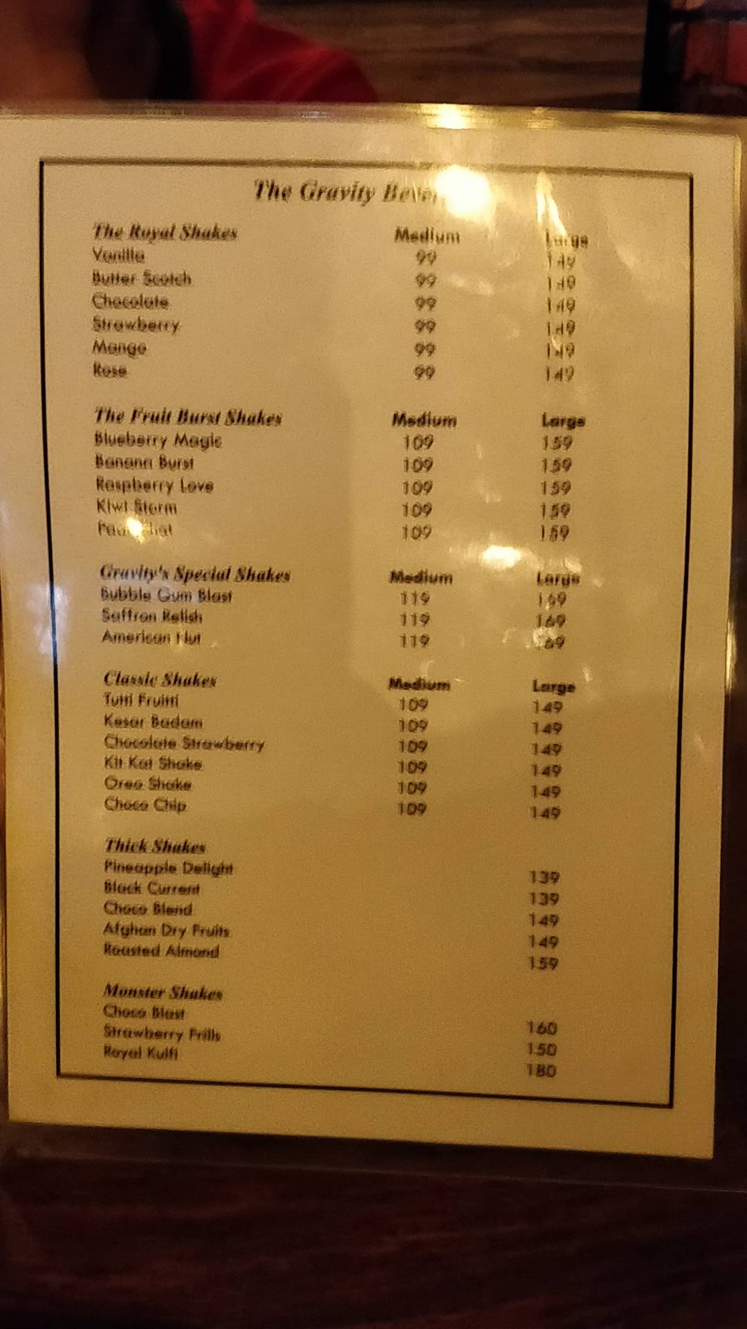 Menu at Gravity Gaming Cafe, Aligarh